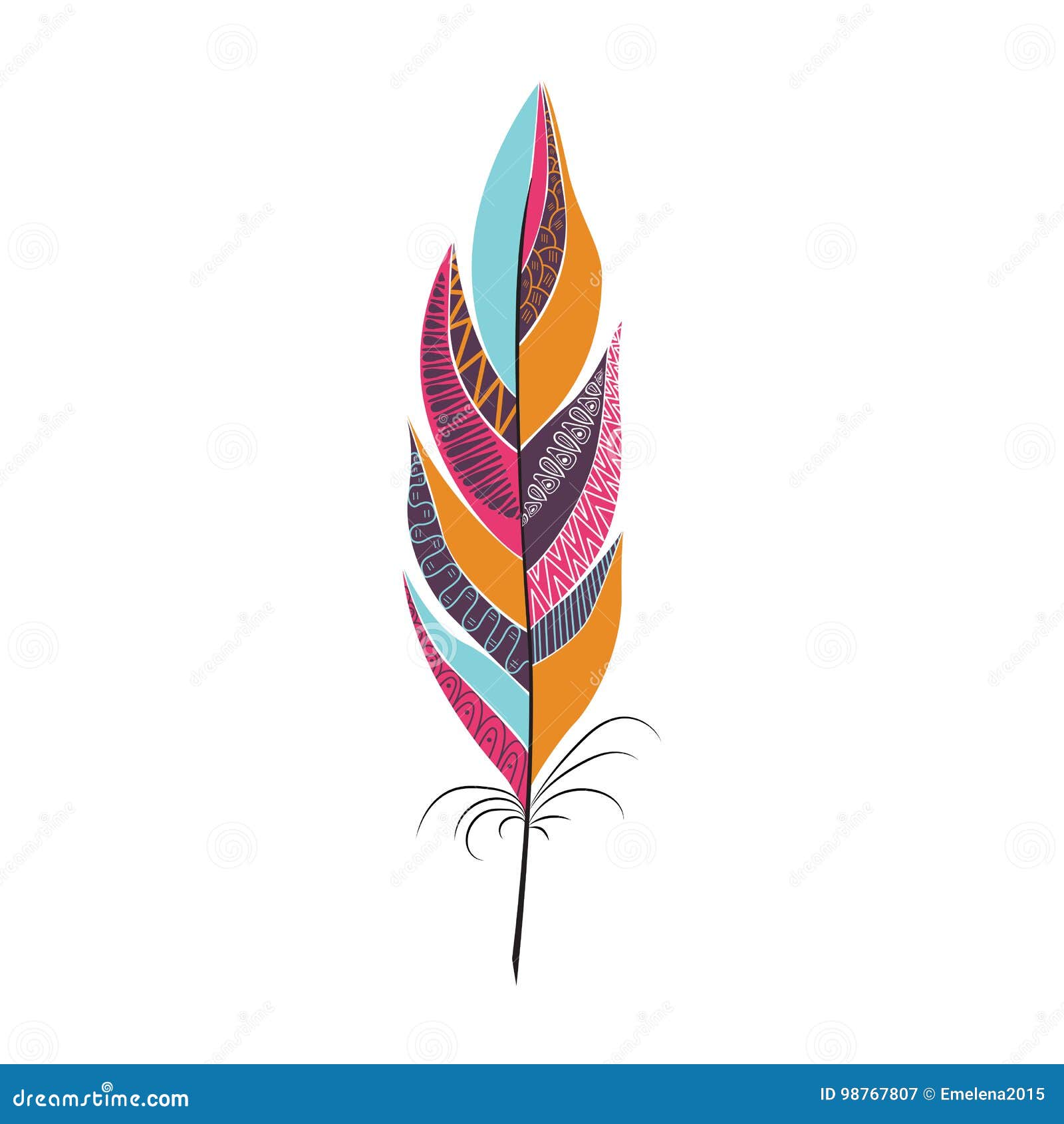 Colored Large Bright Bird Feather Stock Illustration - Illustration of ...