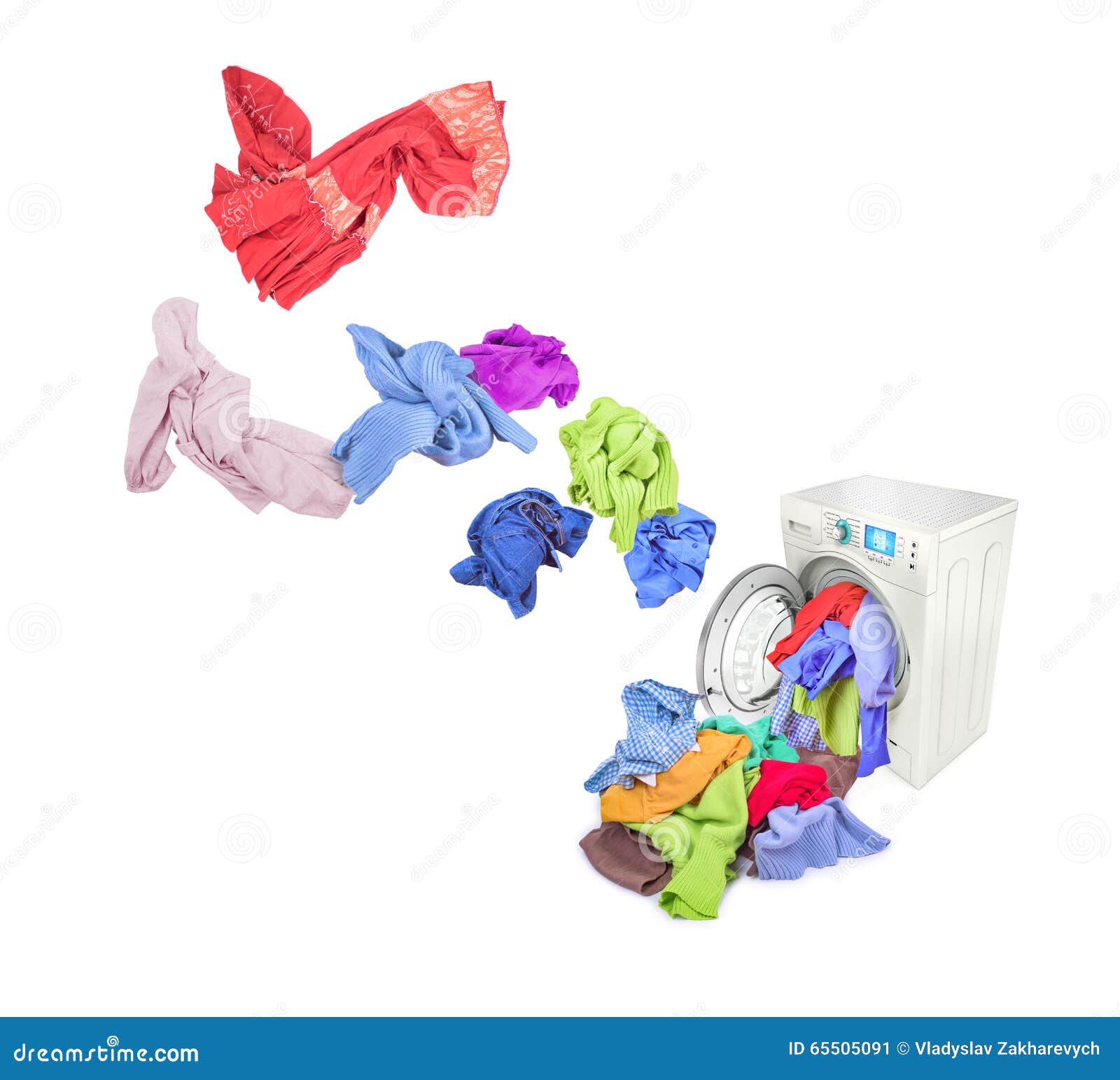 Colored Laundry Flying from Washing Machine. Stock Image - Image of ...