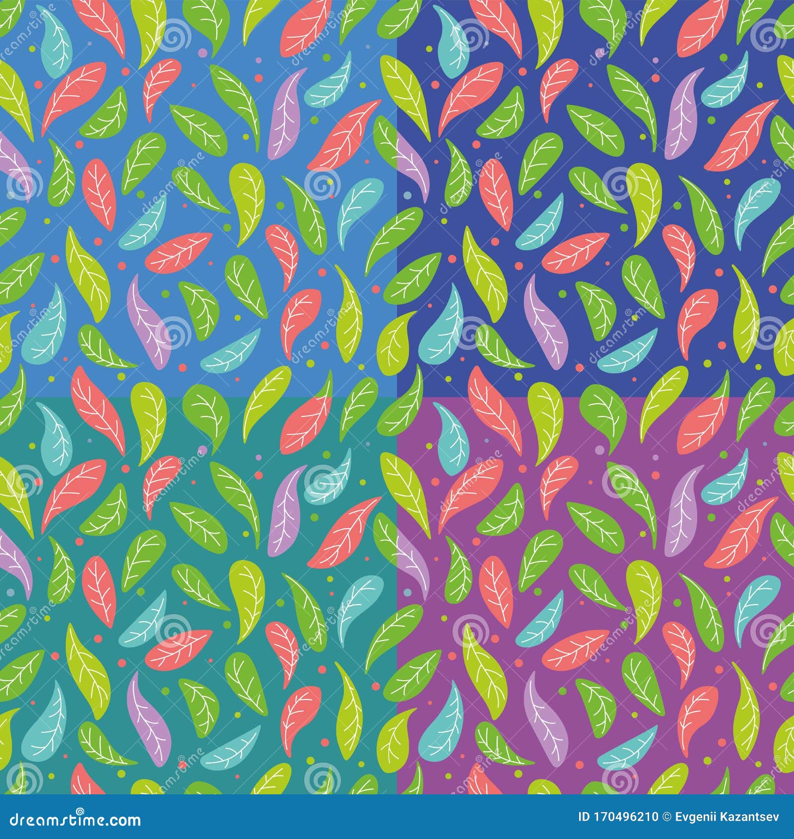 Colored Leaves Seamless Pattern. Set of Color Options Stock Vector ...