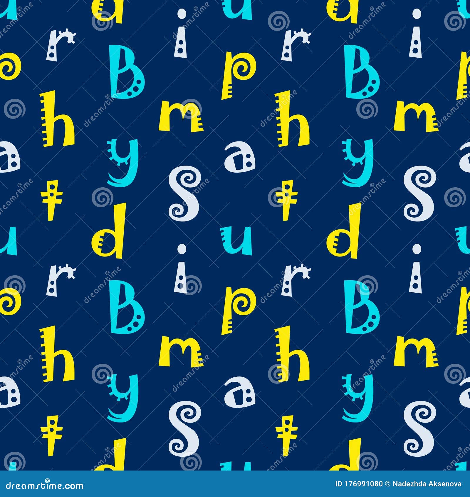 Colored Letters on a Blue Background. Seamless Pattern. Vector Stock ...