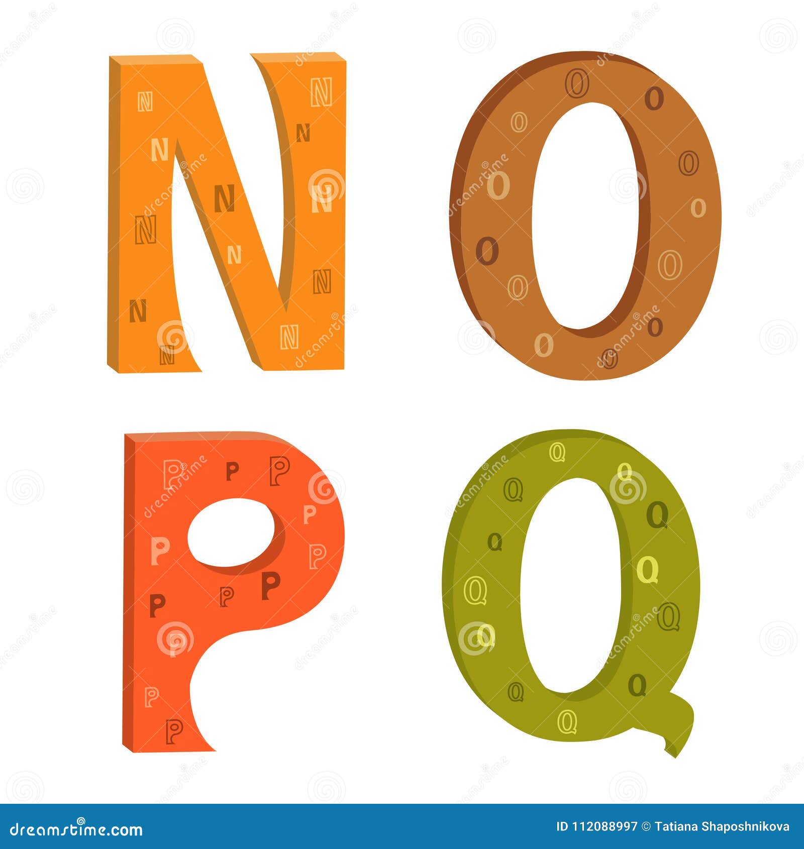Colored Letters of the Latin Alphabet N, O, P, Q Stock Illustration ...