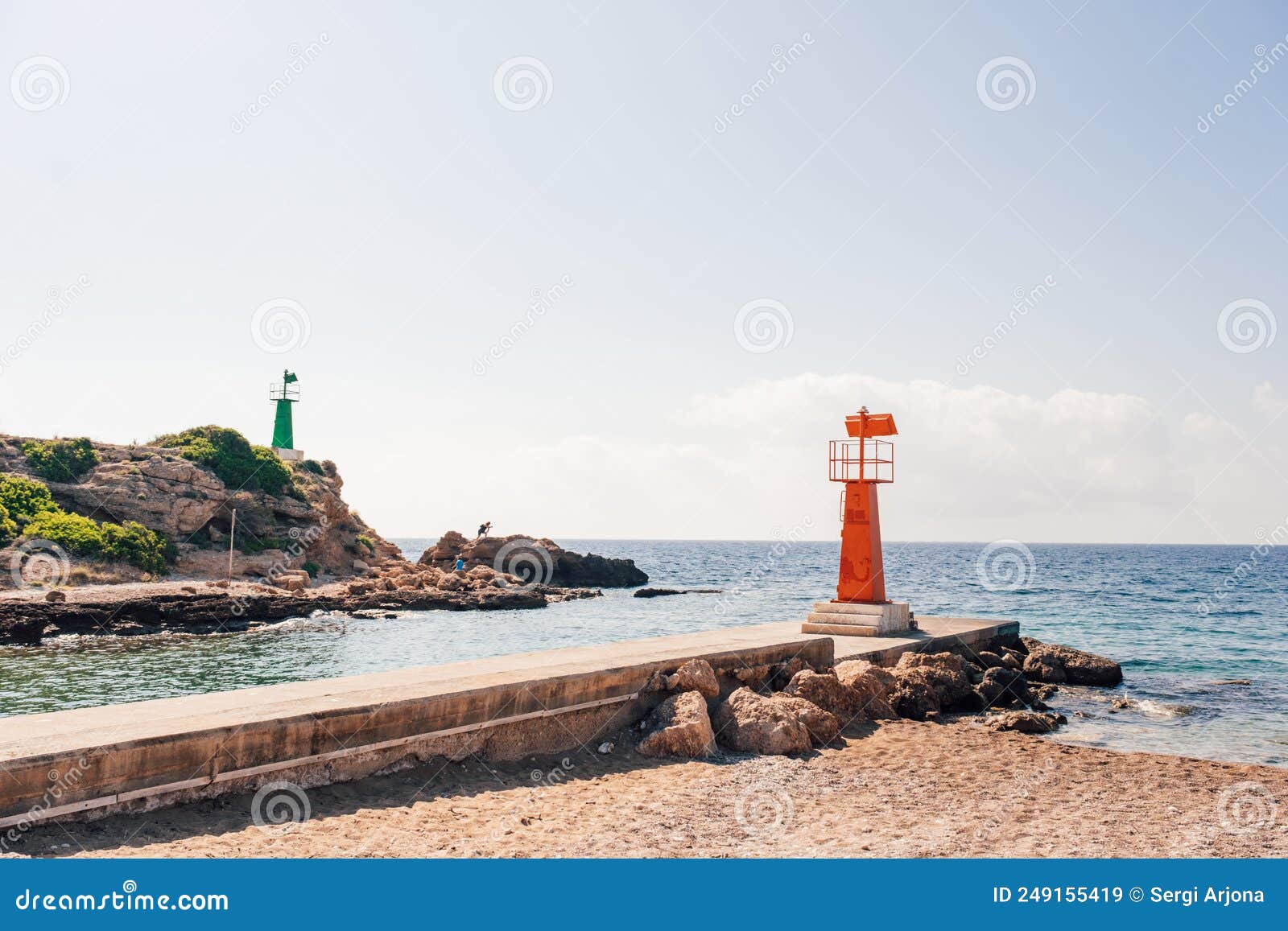 Colored Lighthouses in a Coastal Area of the Mediterranean Sea Stock ...