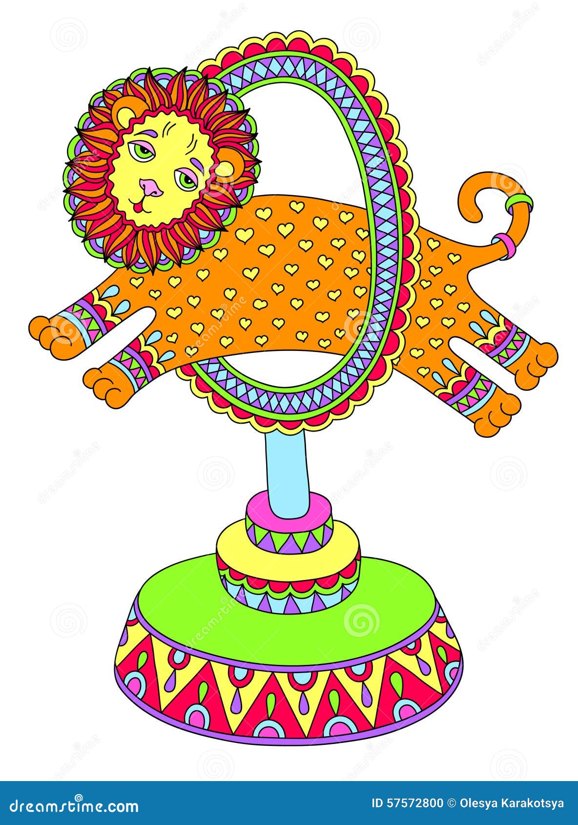 Colored Line Art Drawing of Circus Theme - a Lion Stock Vector ...