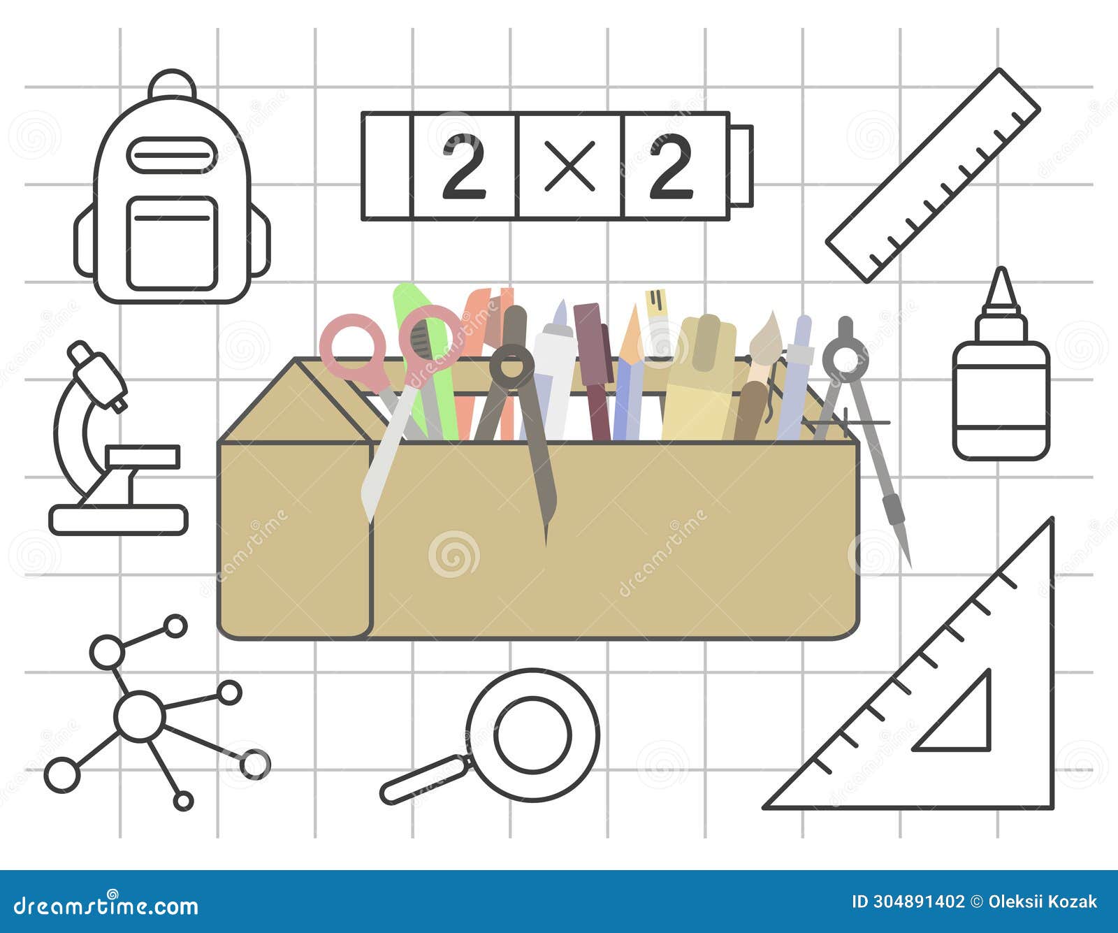 Colored and Linear School Icons. School Supplies Icons Collection Stock ...