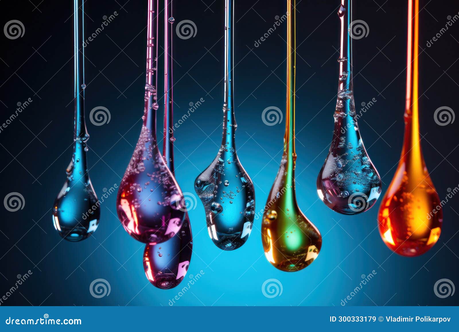 Colored Liquid Drops Hanging from Strings Stock Image - Image of ...