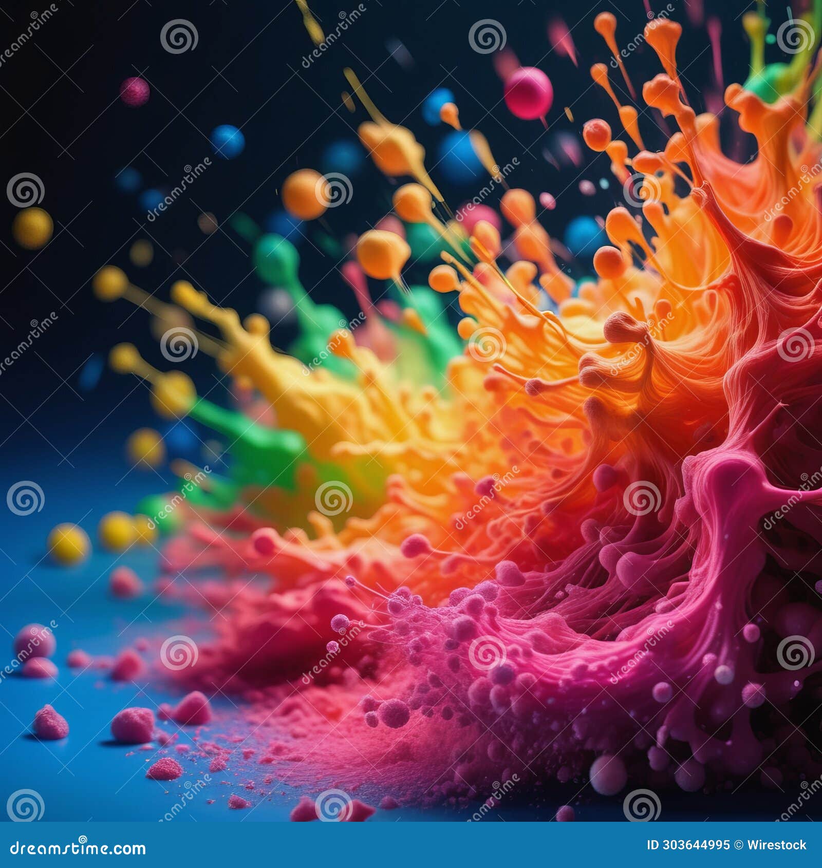 Colored Liquid Exploding with Bubbles and Drops in Different Colors of ...