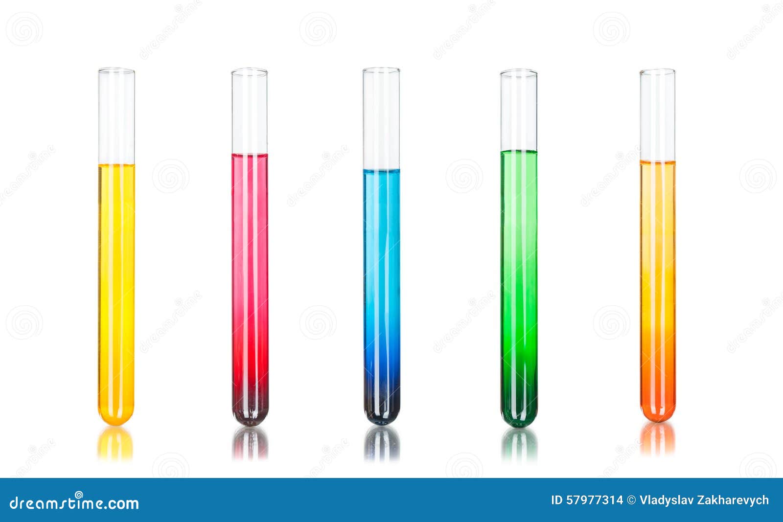 Colored Liquids in Five Test Tubes Isolated Over White Backgroun Stock ...