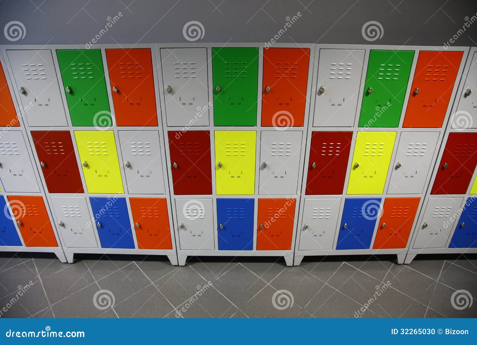 Colored Lockers stock photo. Image of multicolor, hallway - 32265030