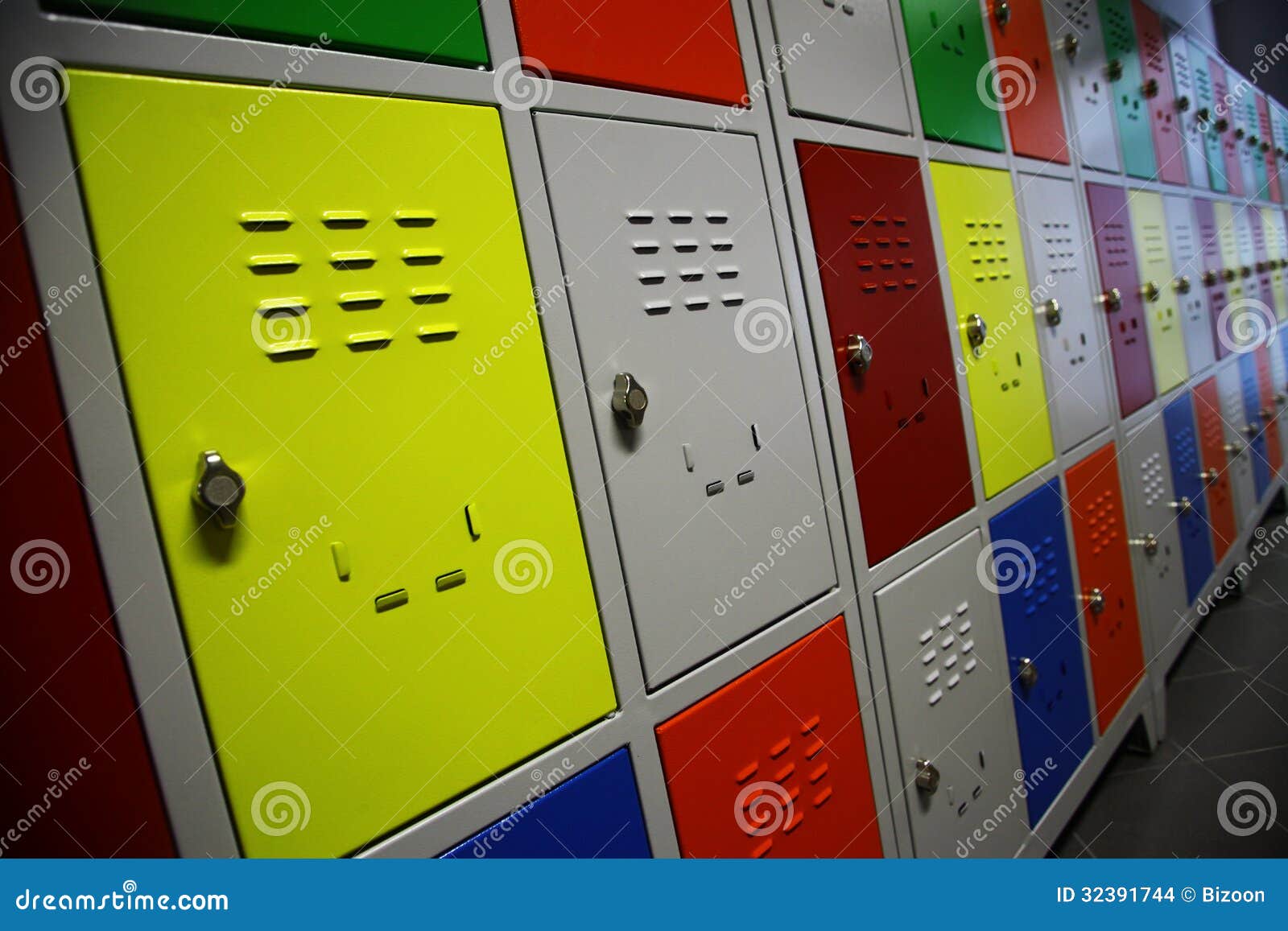 Colored Lockers stock photo. Image of colorful, hallway - 32391744