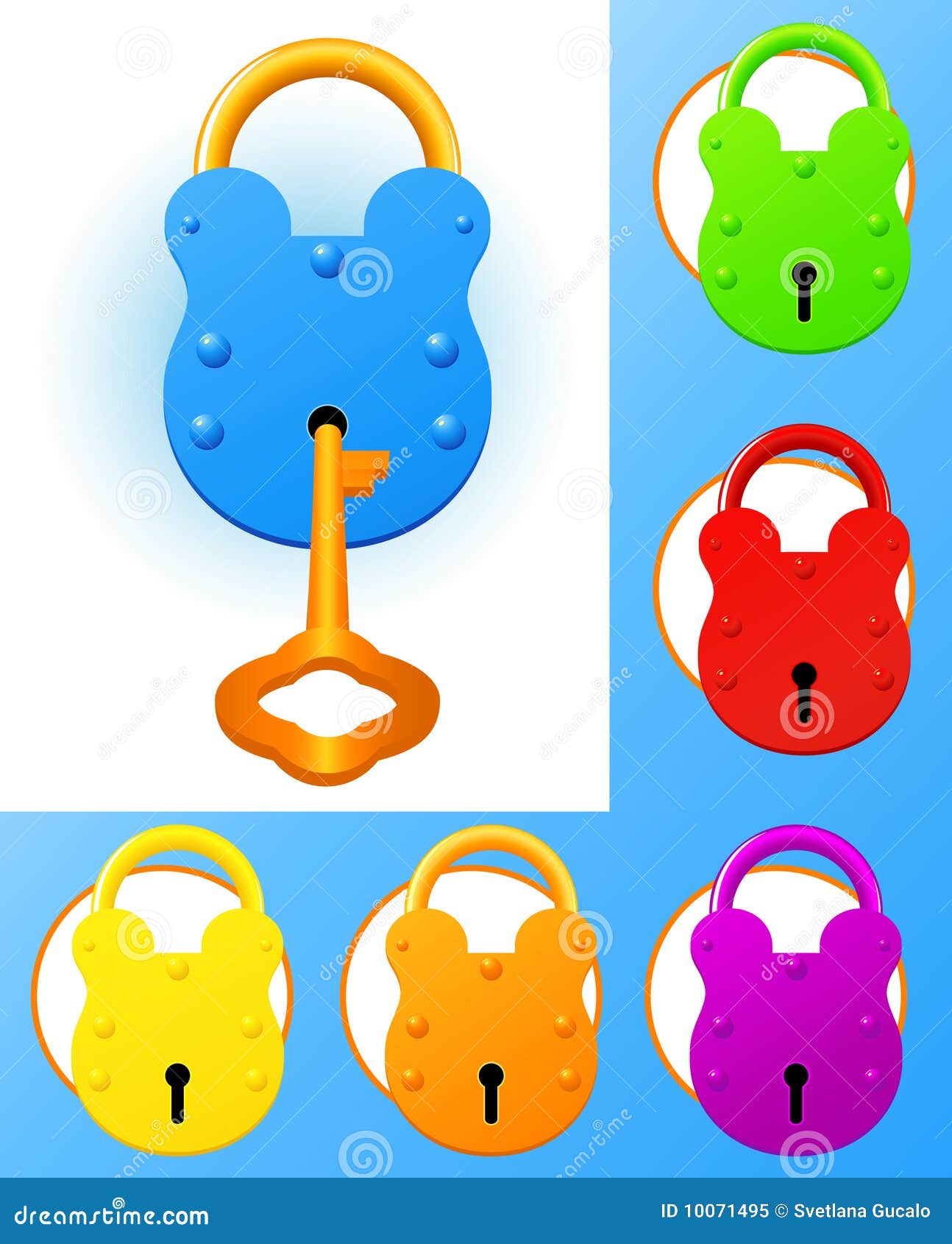 Colored locks stock vector. Illustration of bright, blue - 10071495