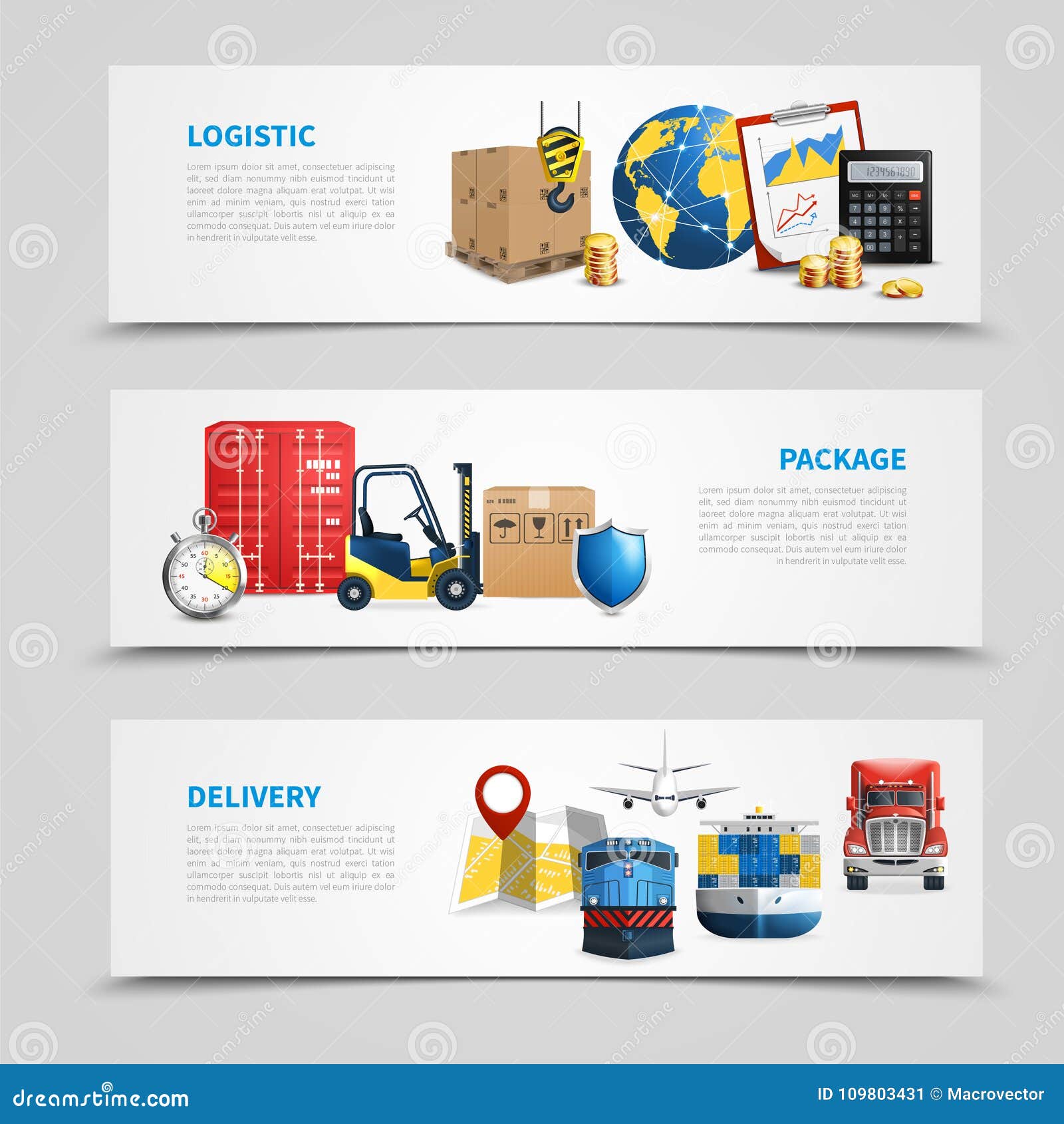 Colored Logistic Banner Set Stock Vector - Illustration of industrial ...