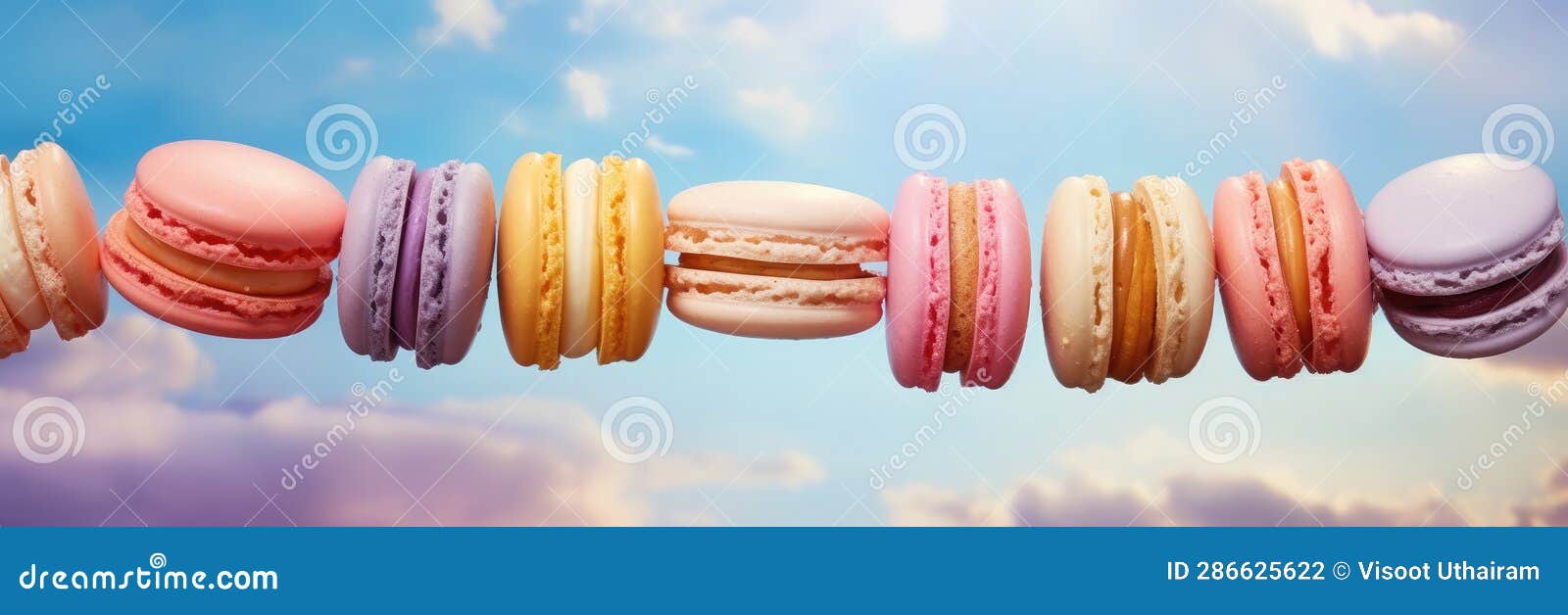 Colored Macarons Flying in the Air, Banner Design Stock Illustration ...