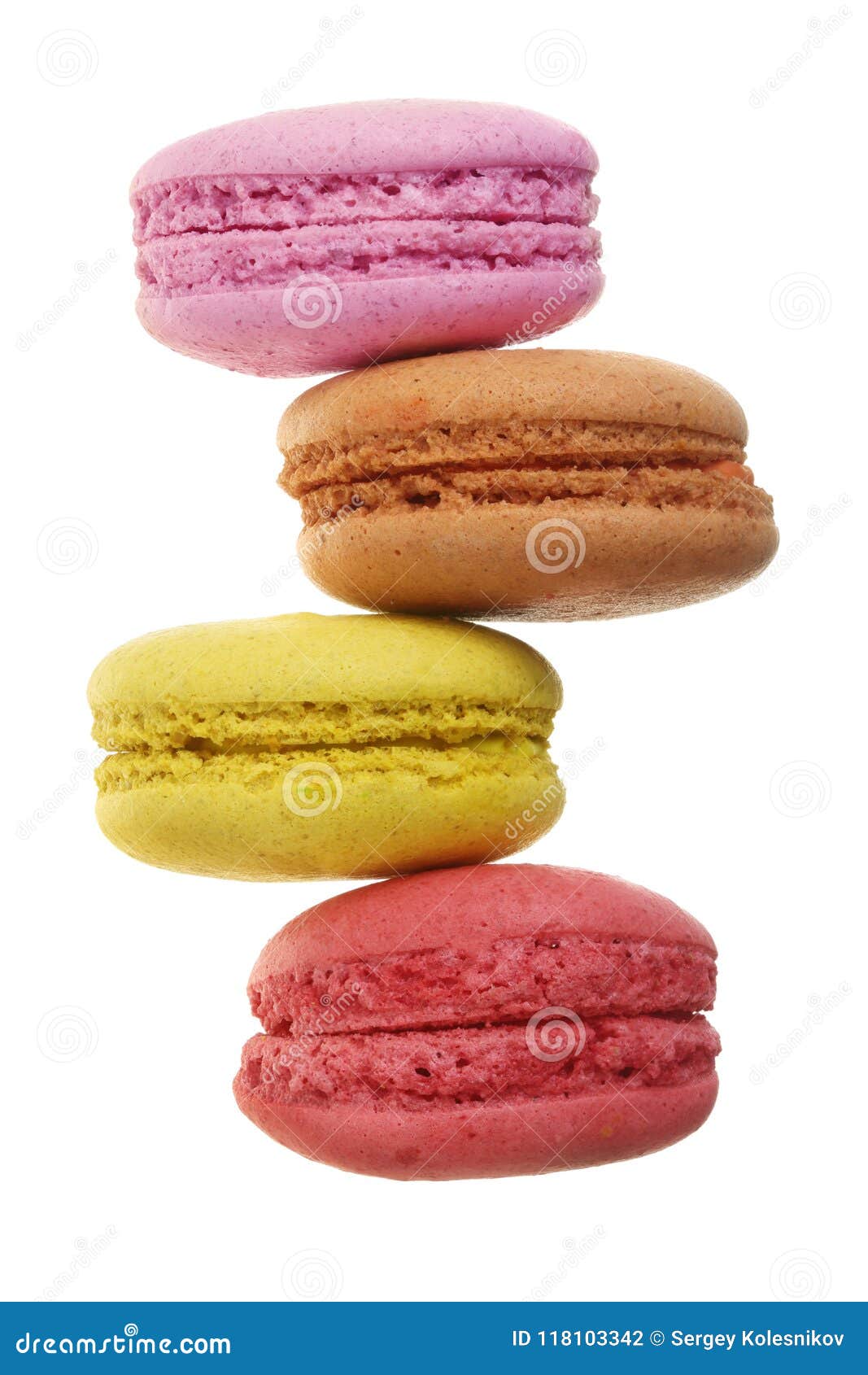Colored Macaroons Isolated on White Background without a Shadow Closeup ...