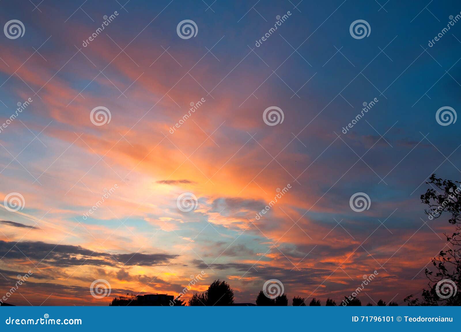 Colored magical sunset stock image. Image of dusk, yellow - 71796101