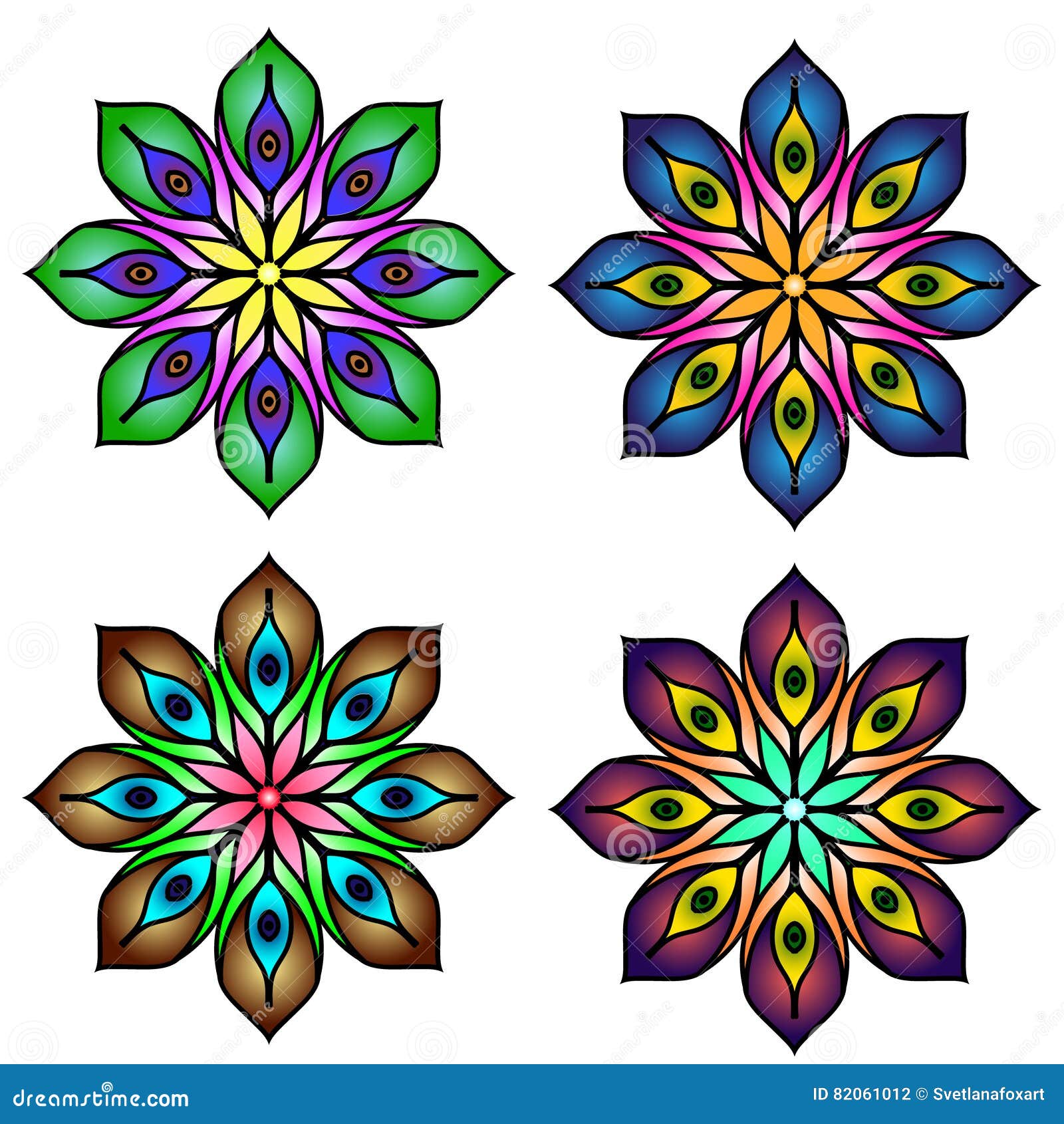 Colored Mandala Four Mandalas Set Stock Vector - Illustration of four ...