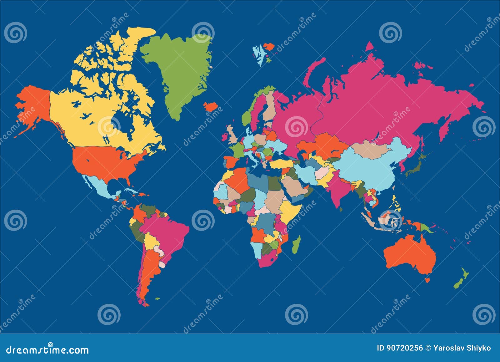 Colored Map of World with Countries Borders, Vector Iilustration Stock ...
