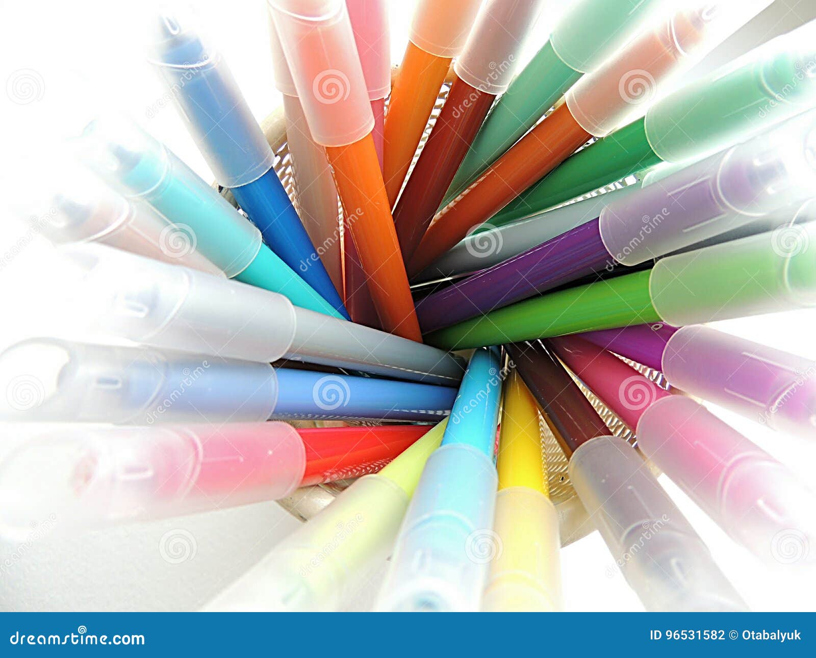 Colored Markers in a Cup on a White Background. Stock Photo - Image of ...