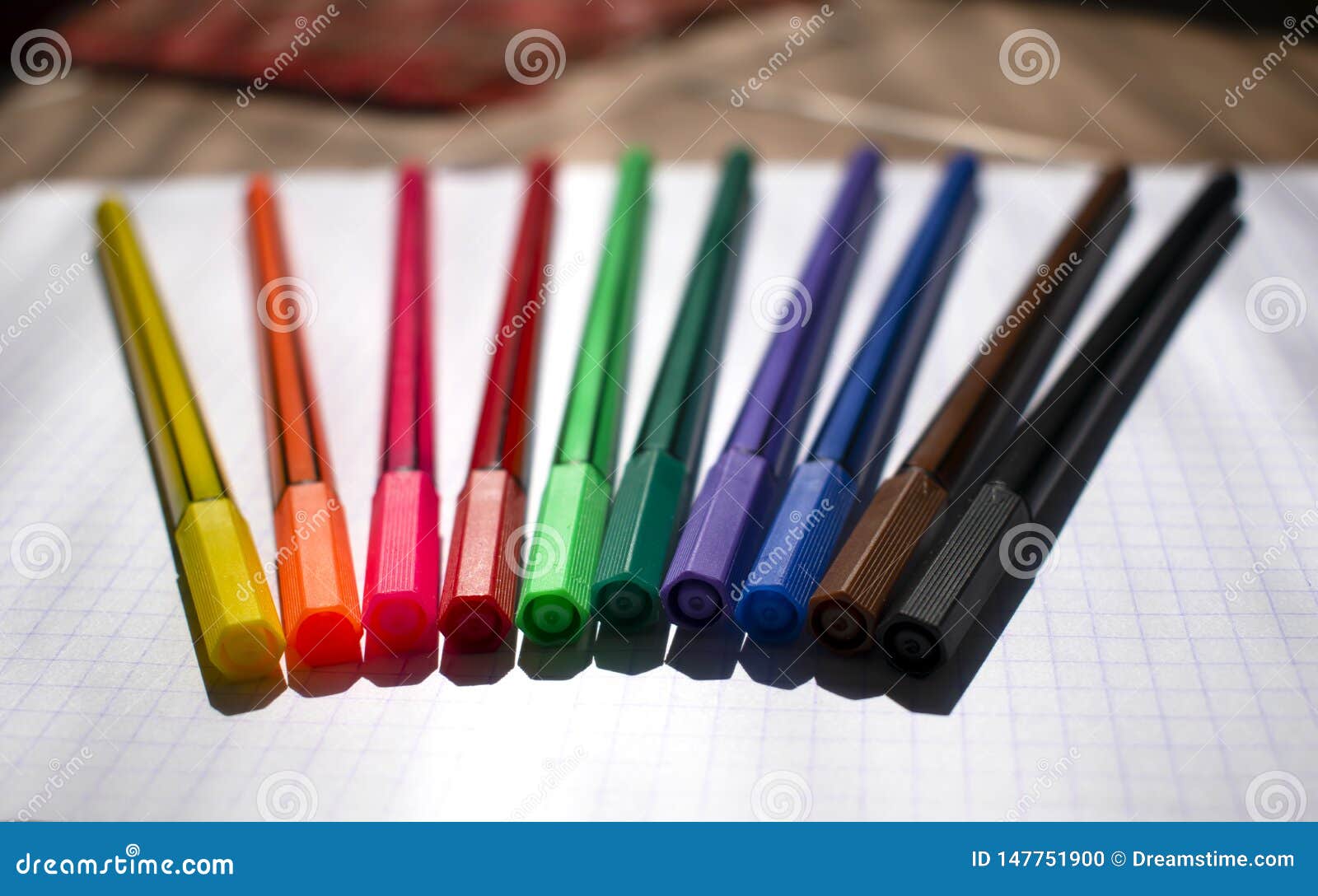 Colored Markers on Notebook Sheet Stock Photo - Image of blue, green ...