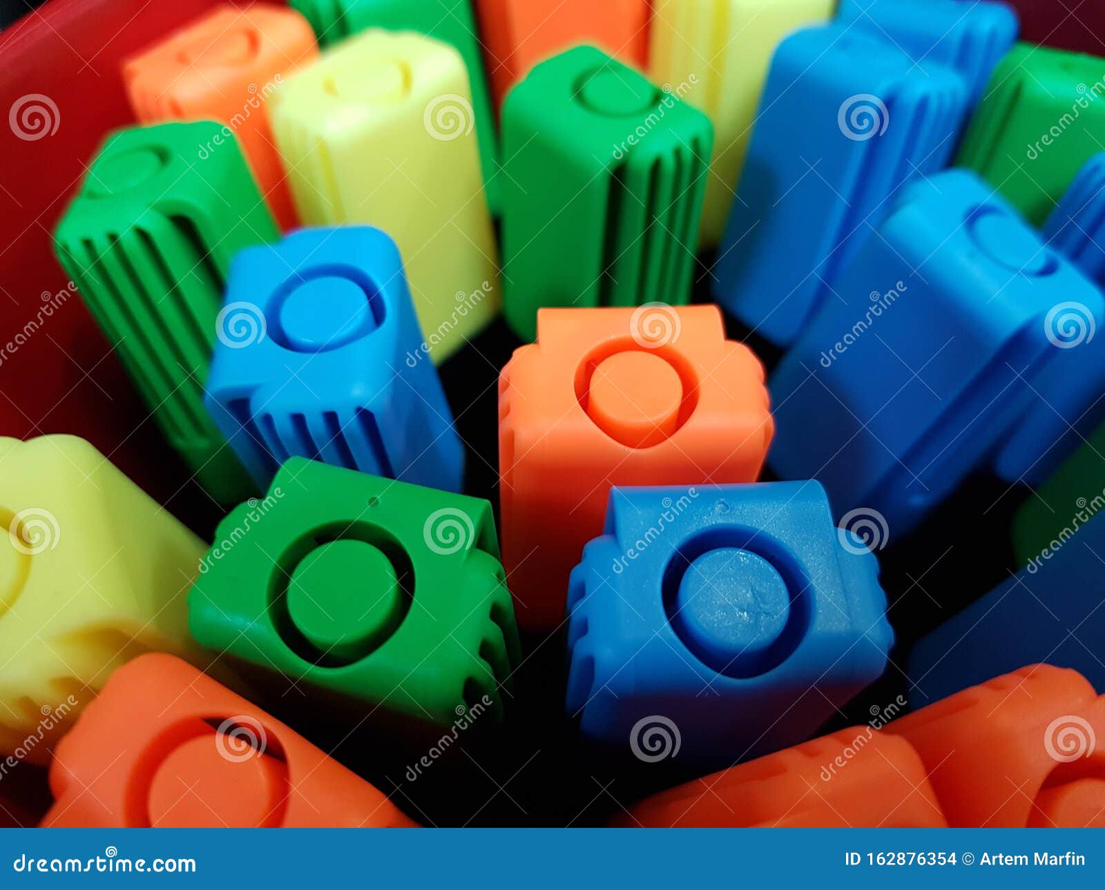 Colored Markers in a Plastic Bucket. Stock Photo - Image of competition ...
