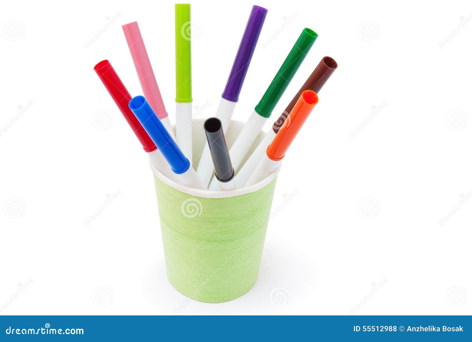 Colored Markers are in a Plastic Cup Stock Photo - Image of group ...