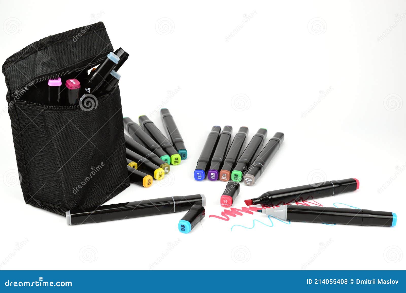 Colored Markers are Scattered on a White Table Next To the Pencil Case ...