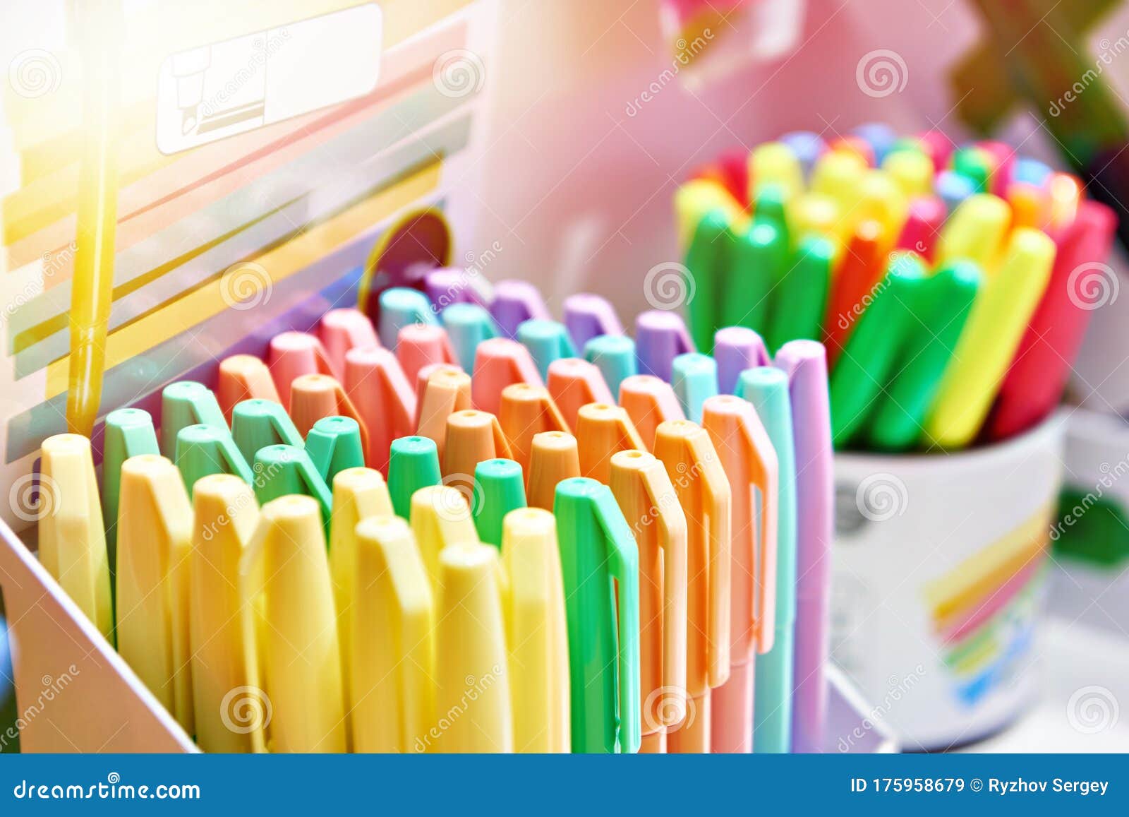 Colored markers in store stock image. Image of office - 175958679