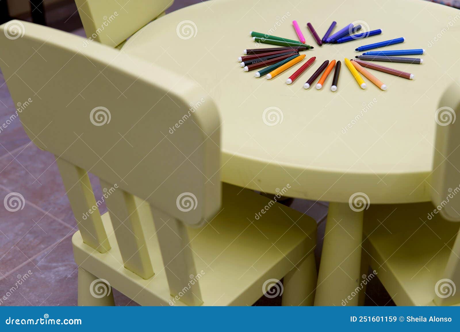 Colored Markers in the Shape of a Circle on a Children`s Table Stock ...