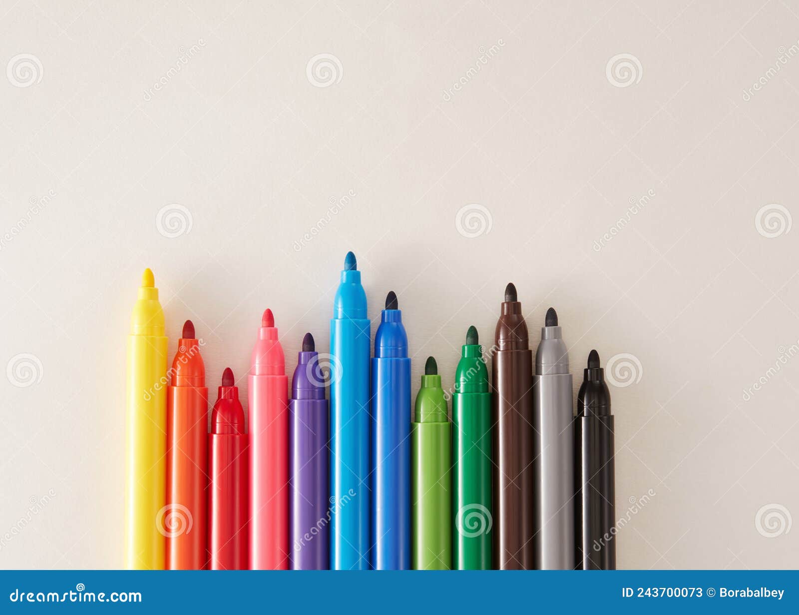 Colored Markers on White Background, Top View Stock Image - Image of ...
