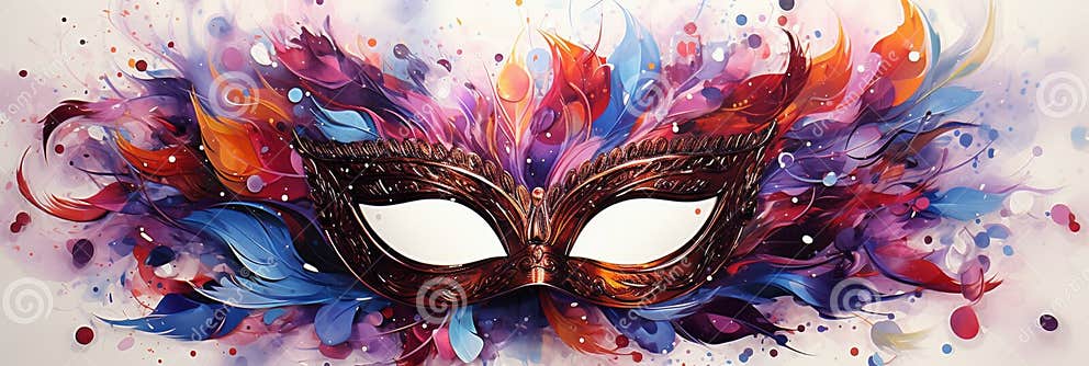 Colored Masquerade Mask with Feathers and Confetti Stock Photo - Image ...
