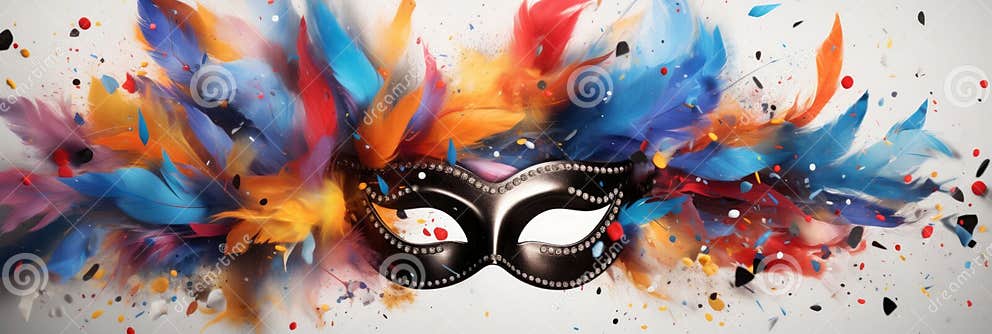 Colored Masquerade Mask with Feathers and Confetti Stock Photo - Image ...