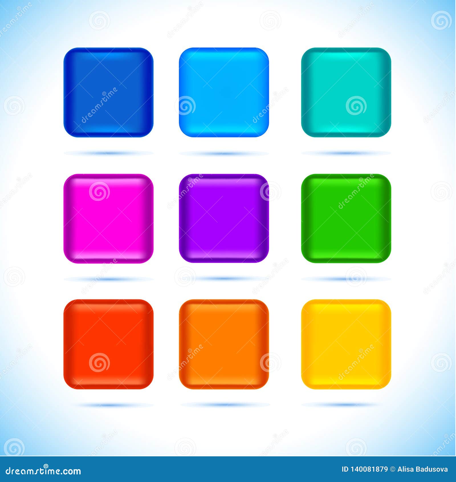 Colored Matted Blank Rounded Squares Buttons with Color and Reflection ...