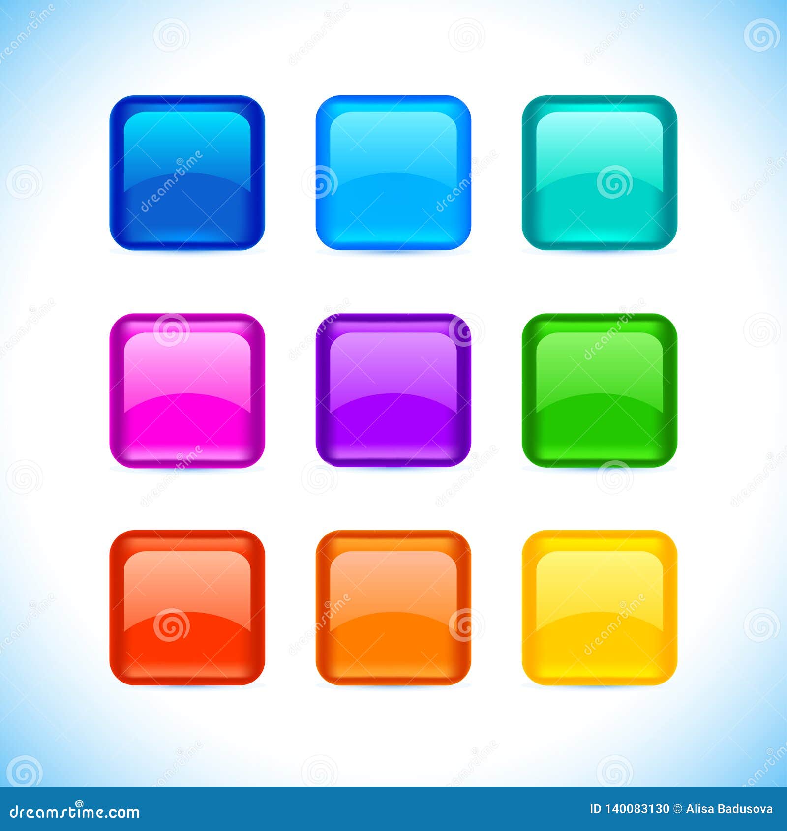 Colored Matted Blank Rounded Squares Buttons with Color and Reflection ...