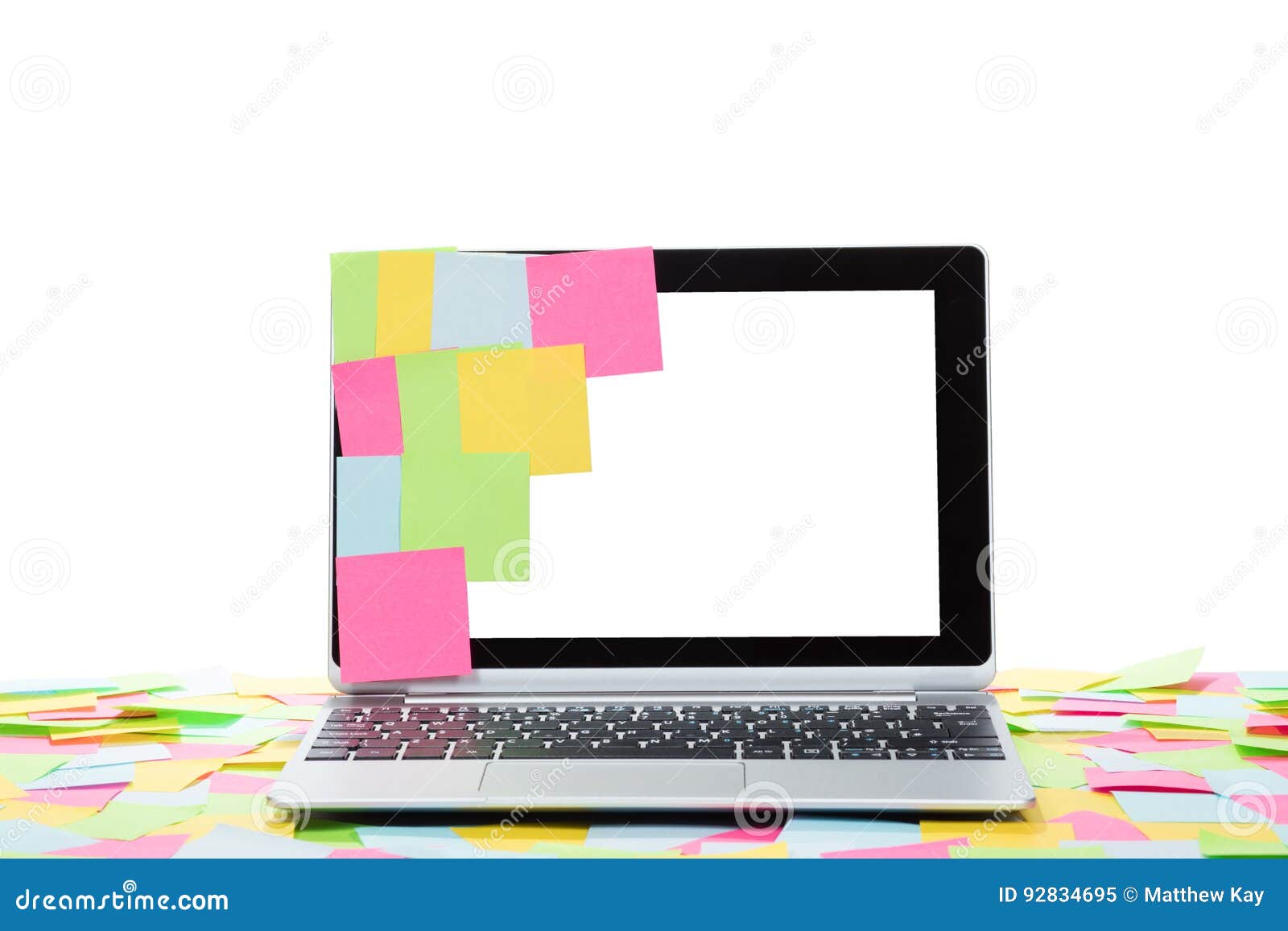 Colored Memos Stuck To a Blank Laptop Screen Stock Image - Image of ...