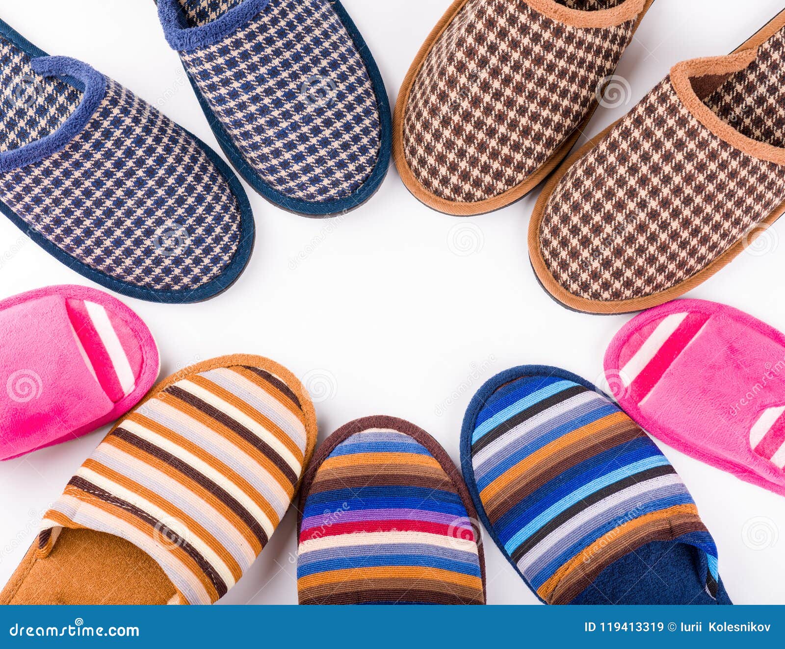 Colored Men`s and Women`s Slippers Stock Image - Image of pink, circle ...