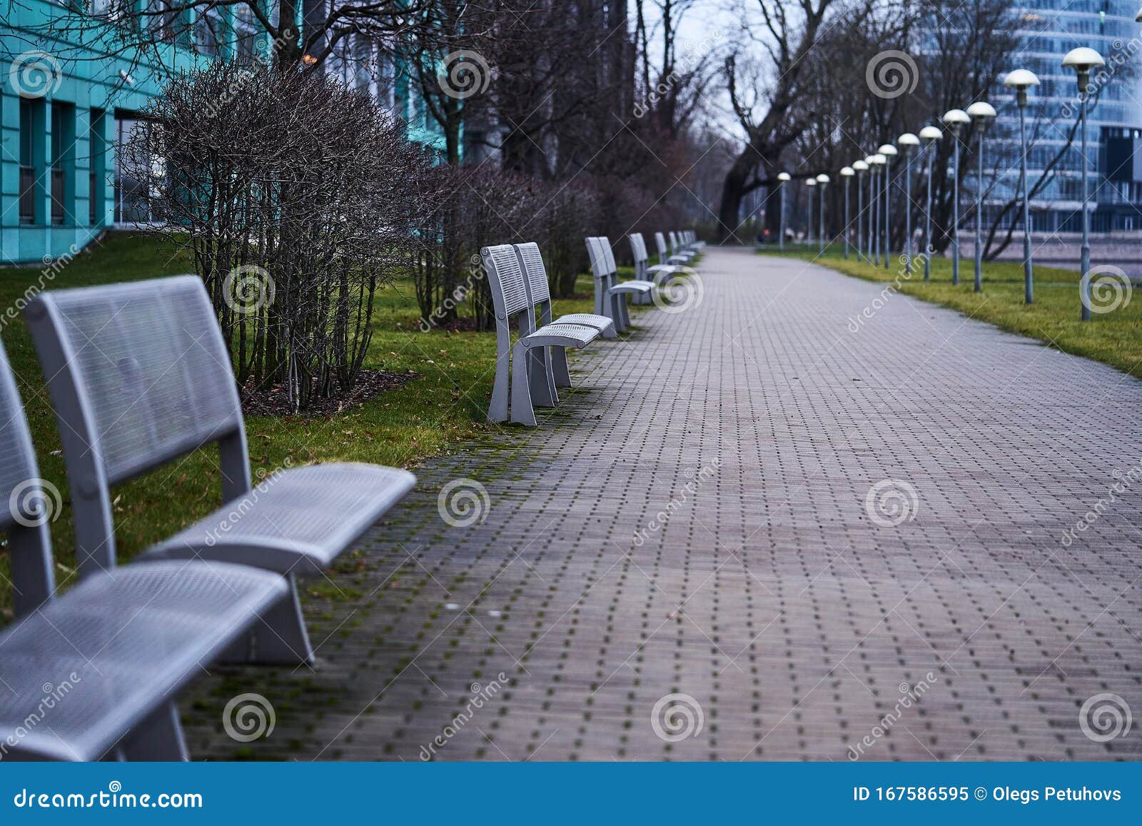 Colored Metal Bench at a Tram Bus Train Stop Stock Image - Image of ...