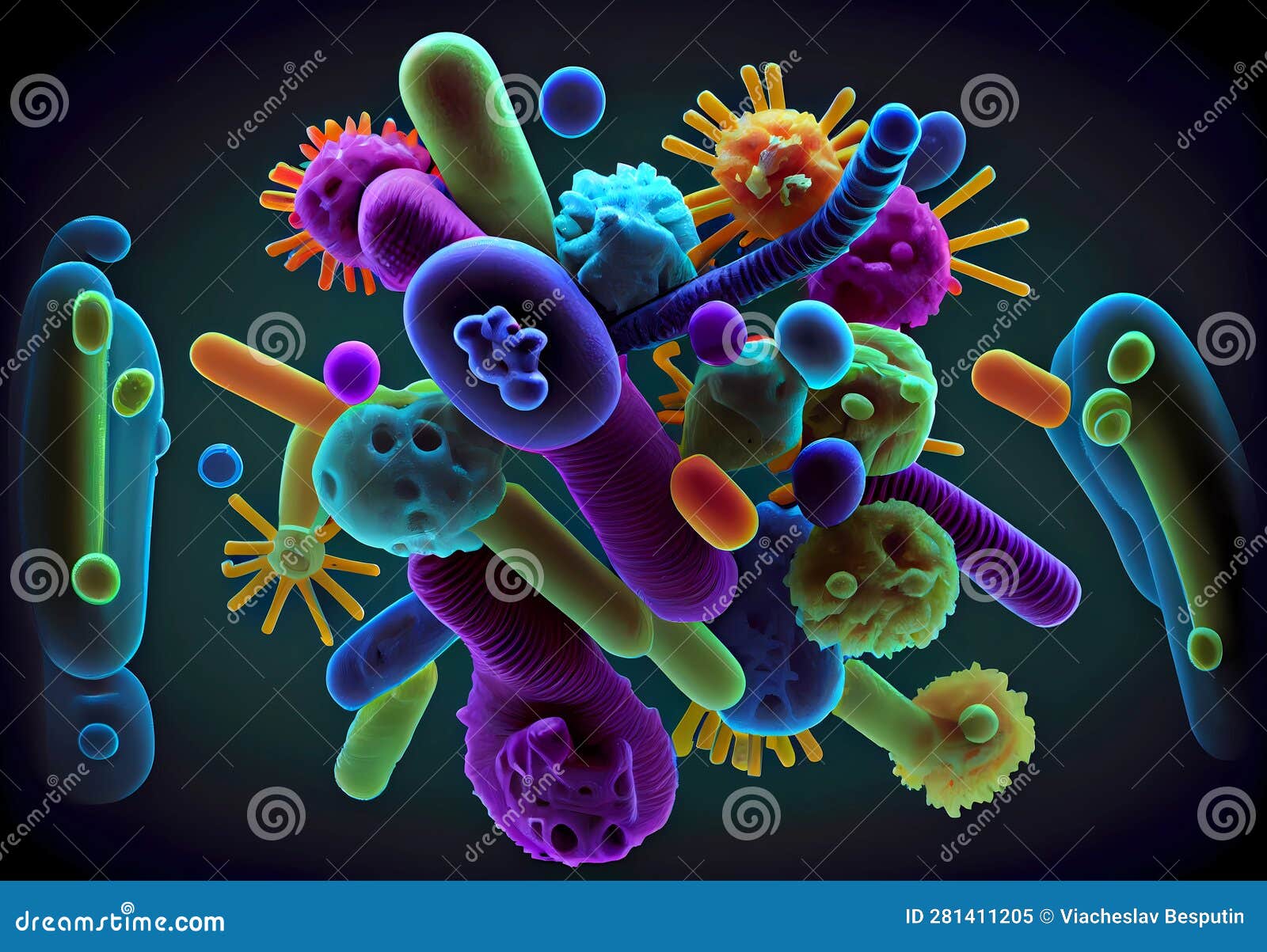 Colored Microbes Close-up. Harmful Protozoa Stock Illustration ...