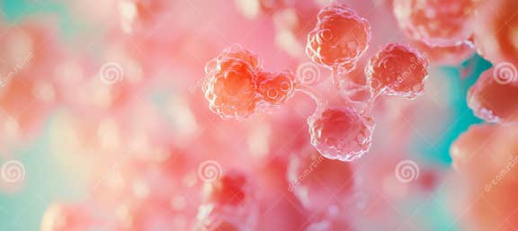 Colored Microscopic View of Orange Cell Structures, on a Blue and Pink ...