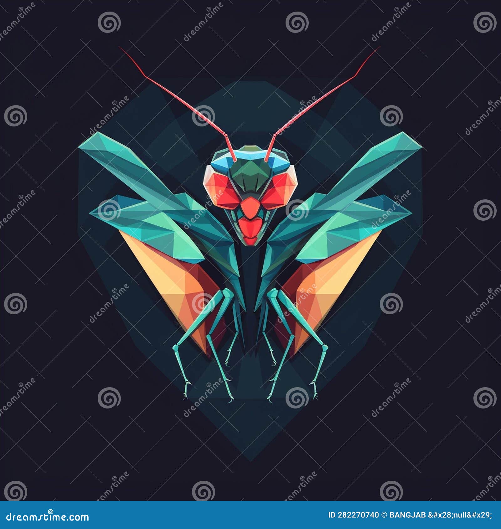 Colored Minimalist Praying Mantis 2D Logo Illustration Stock ...