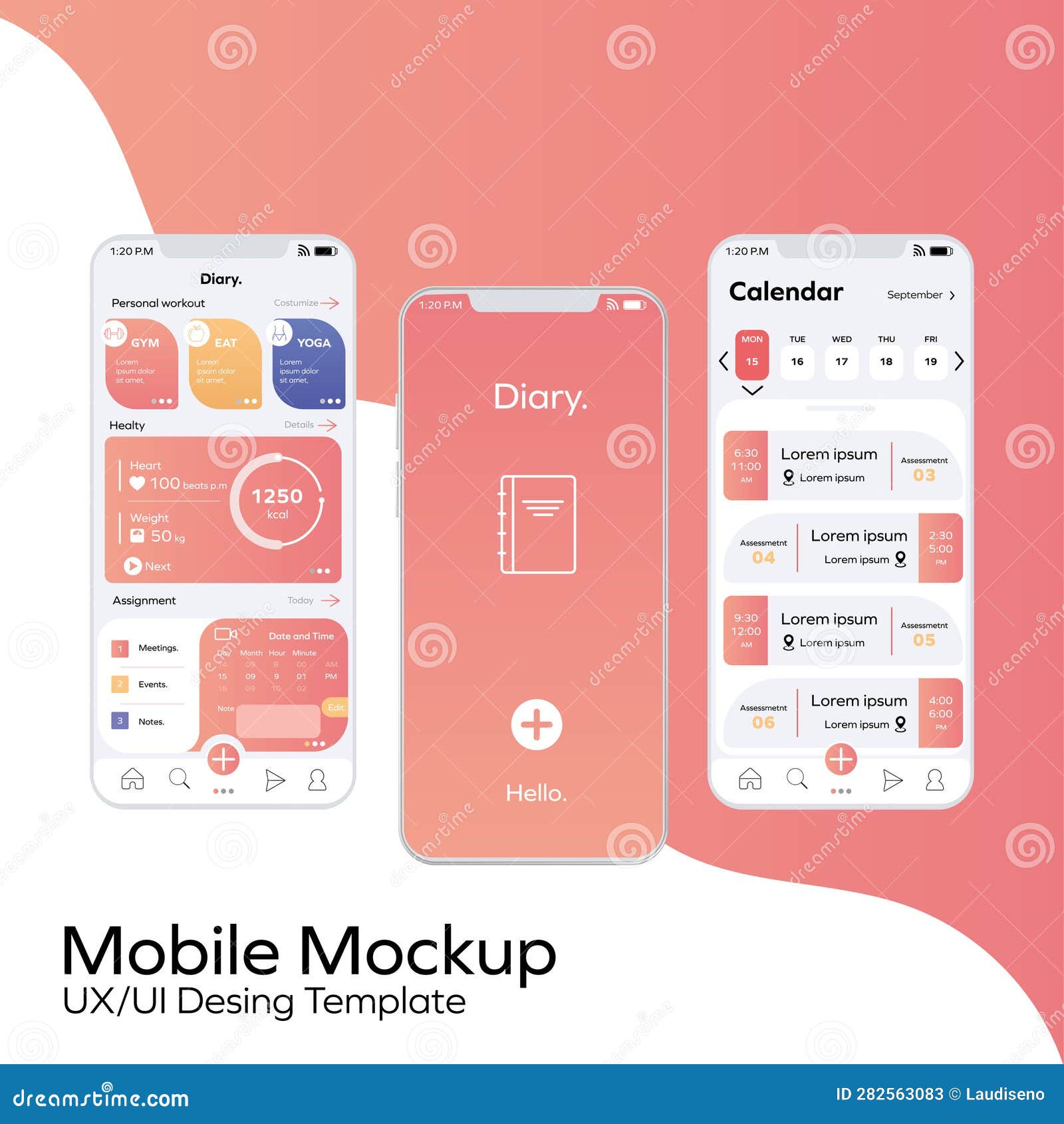 Colored Mobile App Mockup Templates Vector Stock Illustration ...