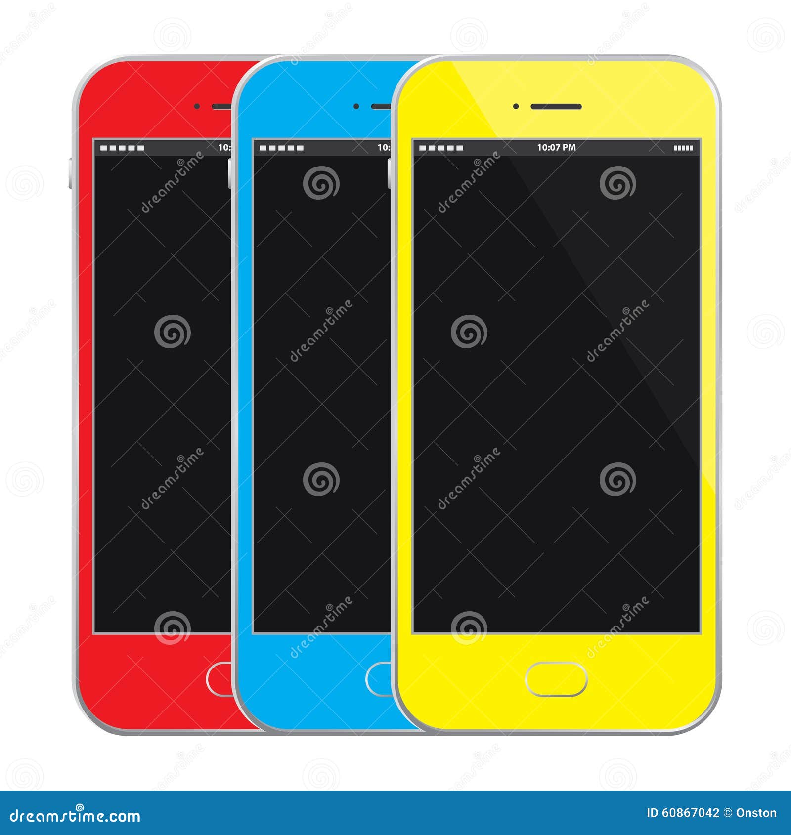Colored Mobile Phones Vector Illustration. Stock Vector - Illustration ...