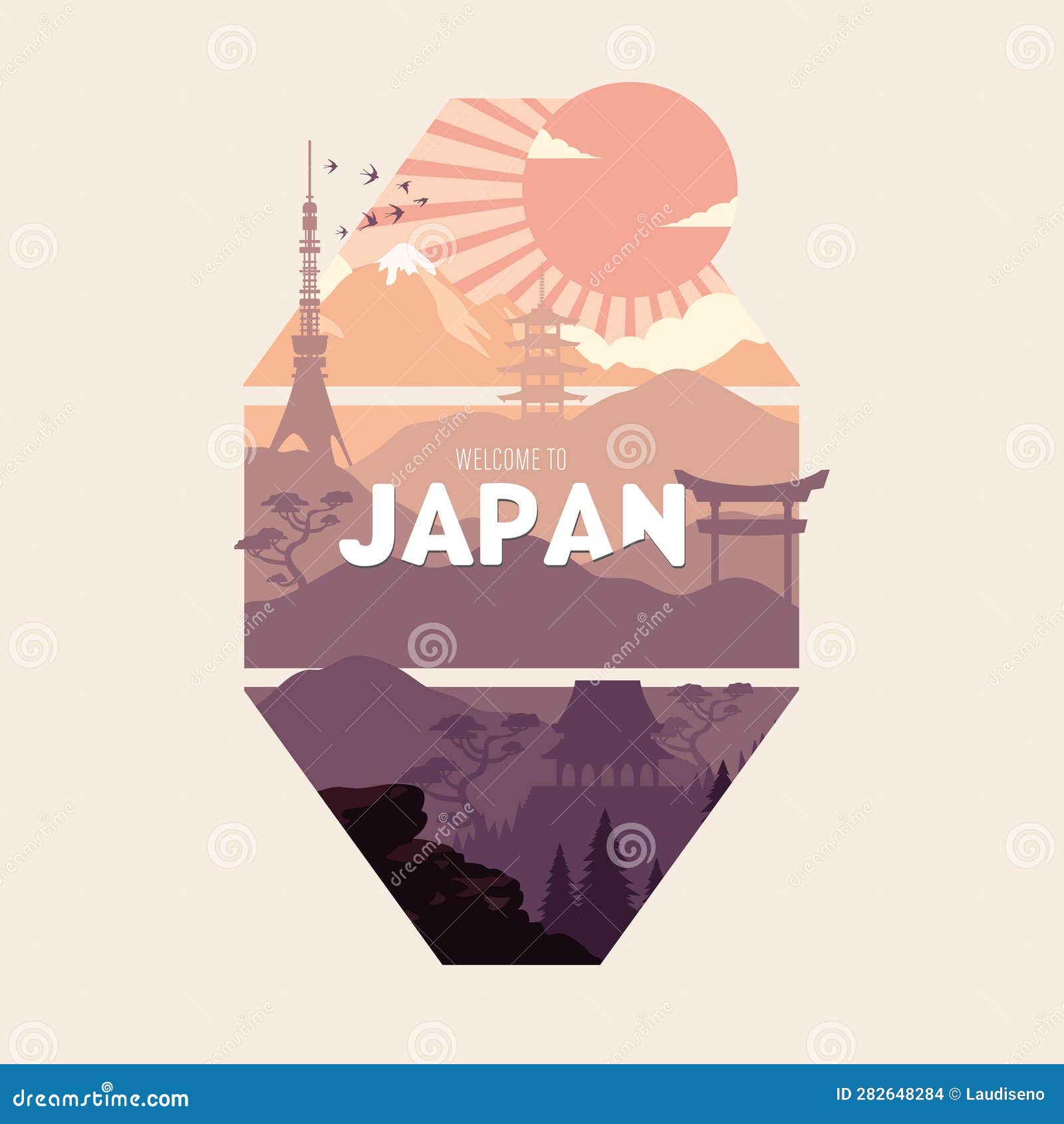 Colored Modern Japanese View with Different Buildings Vector Stock ...
