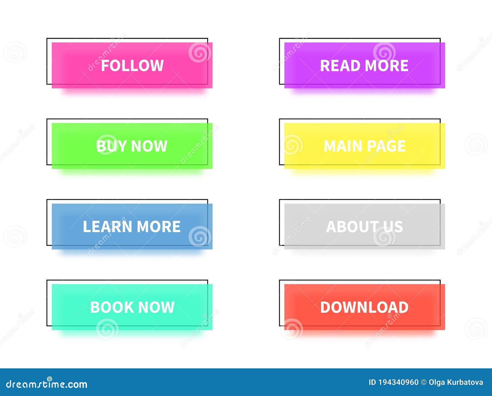 Colored Modern Trendy Flat Buttons. Rectangle Button Set, Main Shapes ...