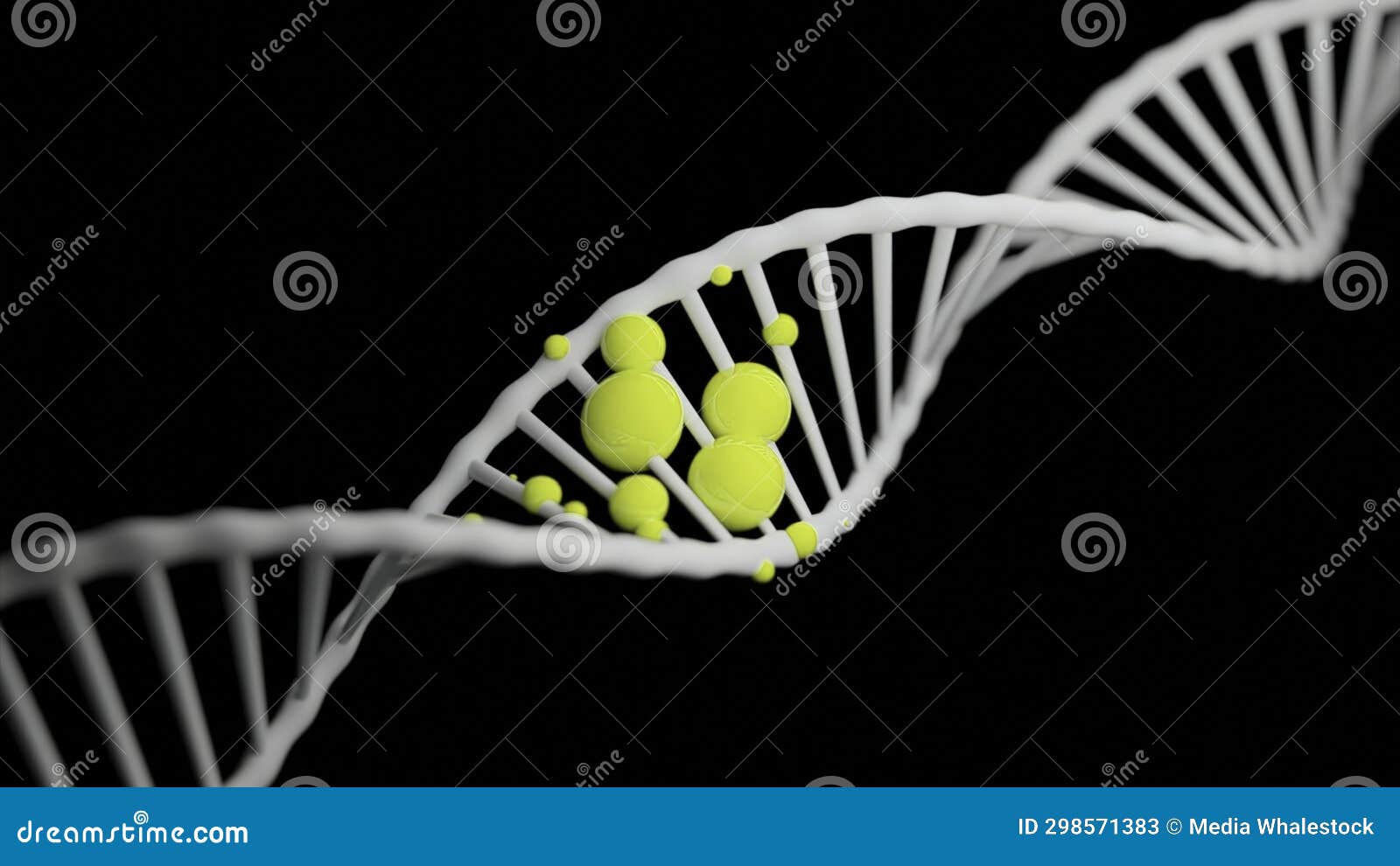 Colored Molecules on Dna. Design. 3D Animation of Dna Chain with Moving ...