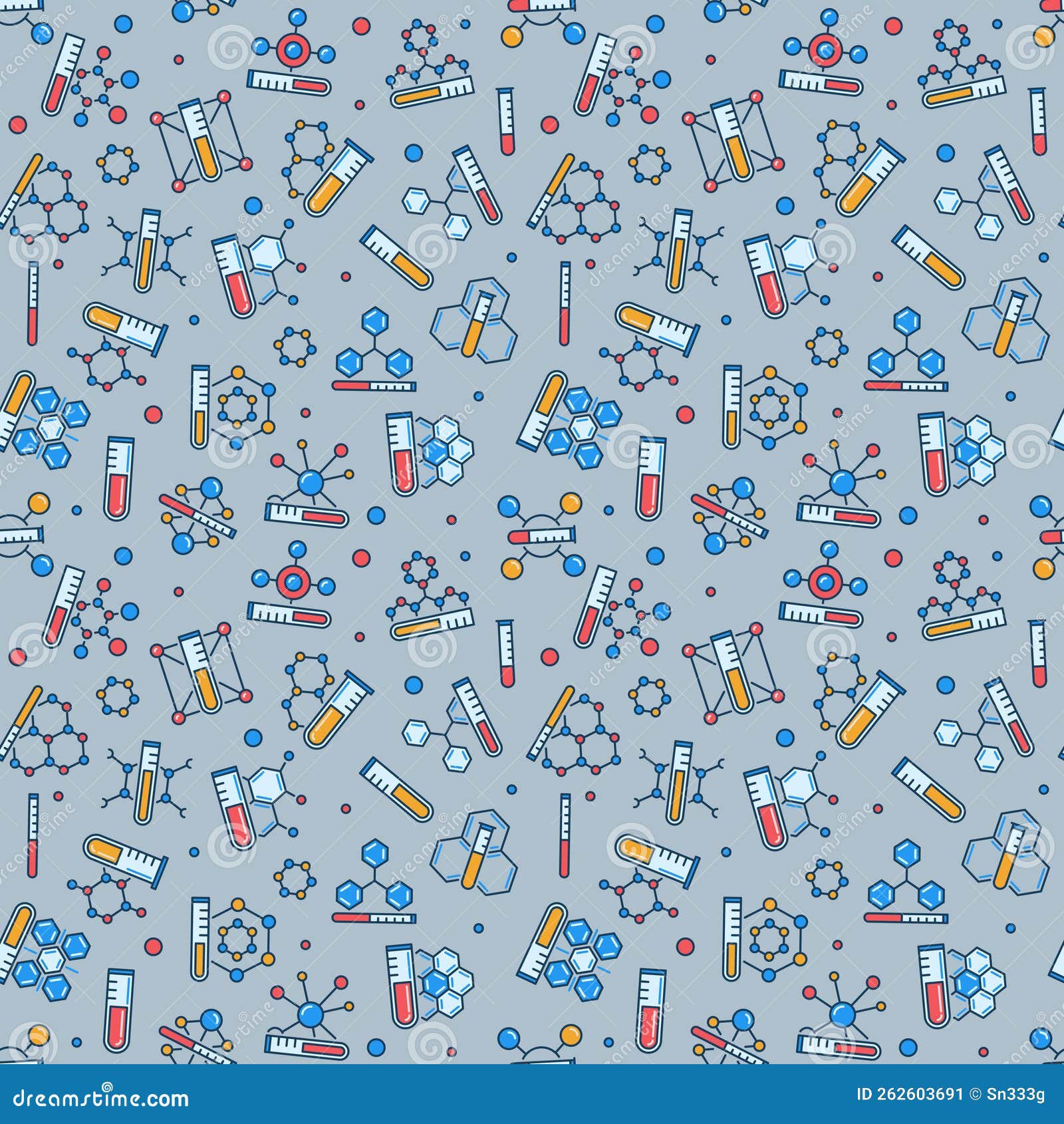Colored Molecules and Test Tubes Seamless Background. Science Pattern ...