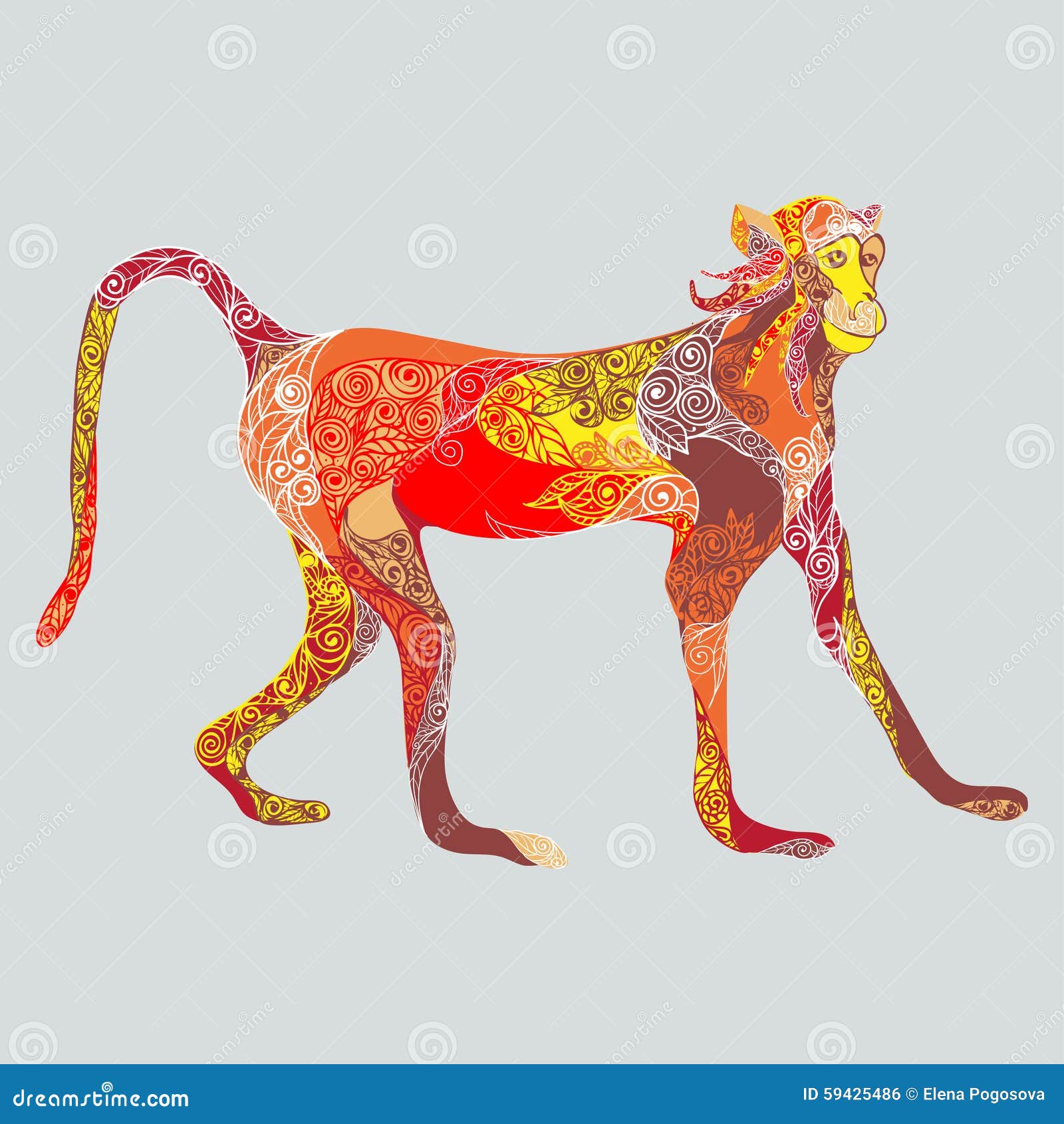 Colored monkey stock vector. Illustration of monkey, relaxation - 59425486