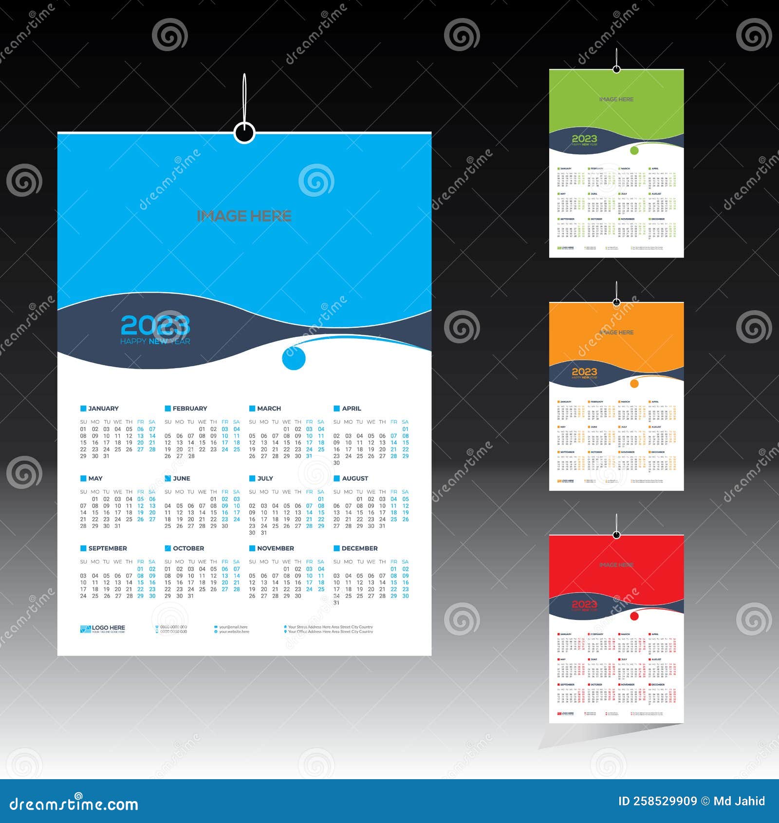 2023 Wall Vector Calendar Design Stock Illustration - Illustration of ...