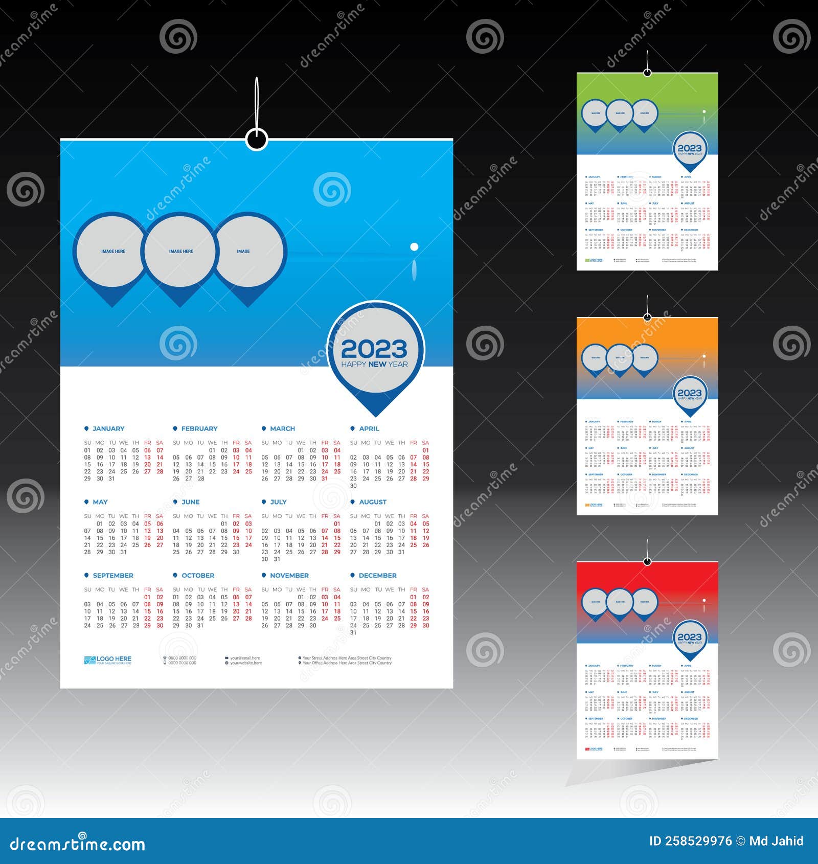 2023 Wall Vector Calendar Design Stock Illustration - Illustration of ...