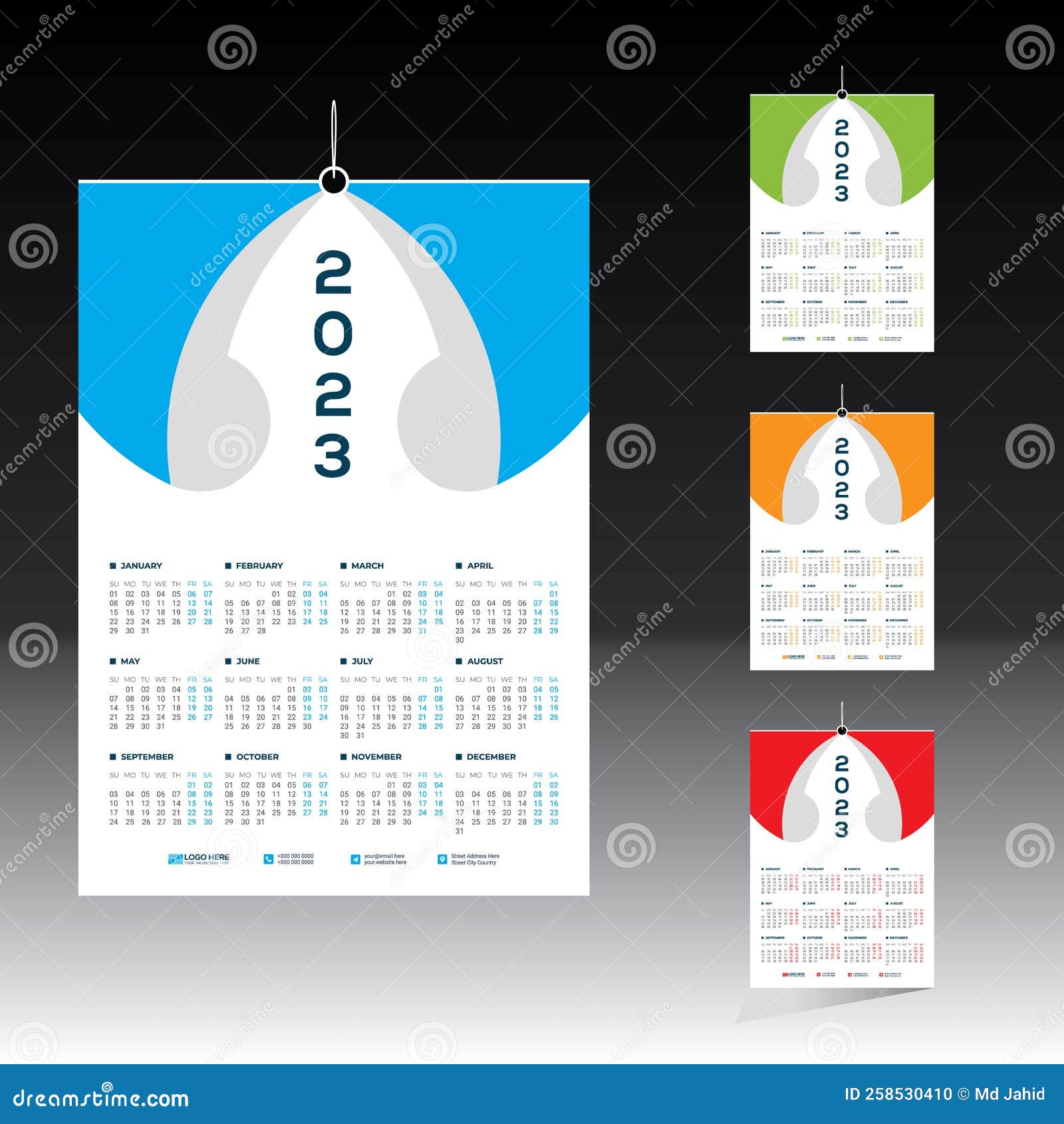 2023 Wall Vector Calendar Design Stock Illustration - Illustration of ...