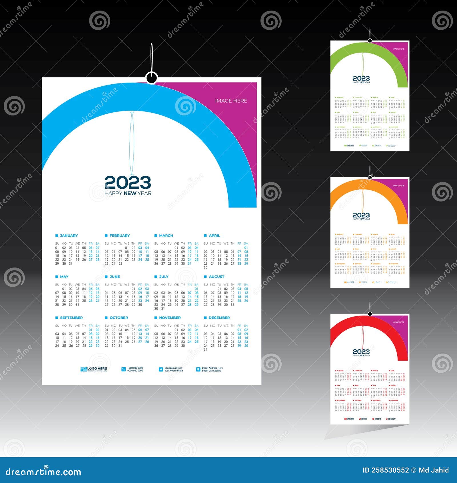 2023 Wall Vector Calendar Design Stock Illustration - Illustration of ...