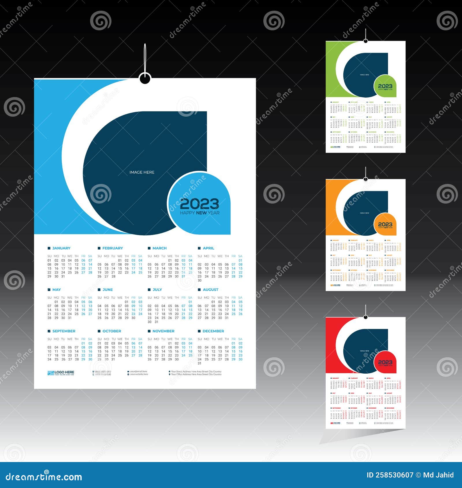 2023 Wall Vector Calendar Design Stock Illustration - Illustration of ...